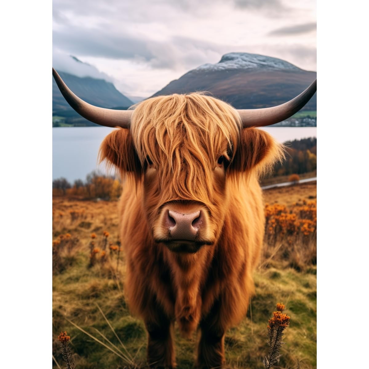 Highland Cattle in Mountain River 5D Diamond Art DIY Paint with Full ...