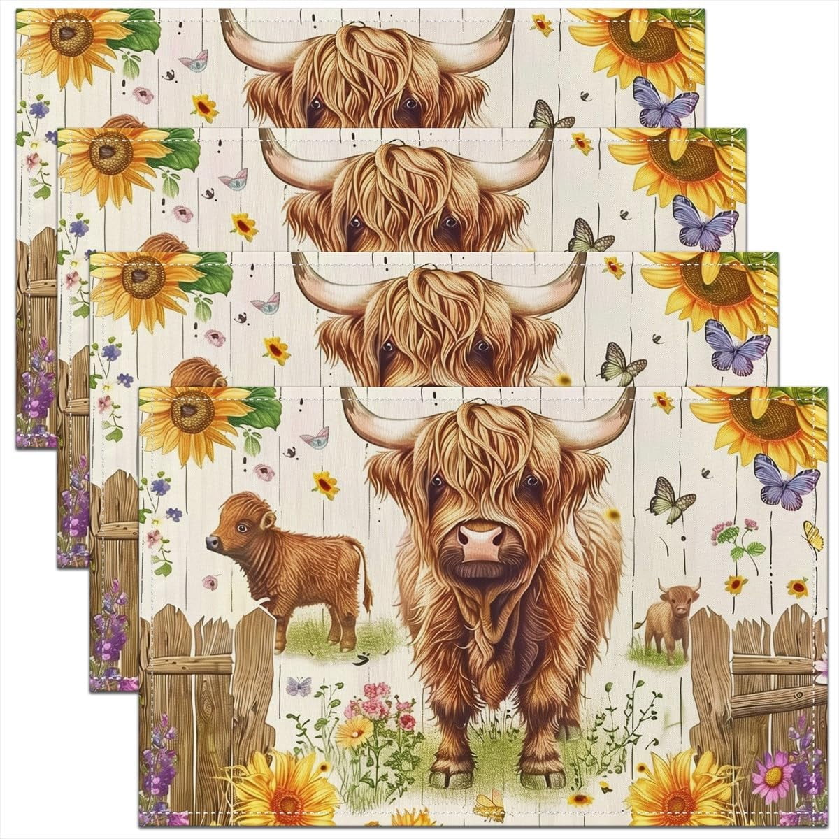 Highland Cattle Placemats Set of 4 Highland Cow Table Mats Western ...