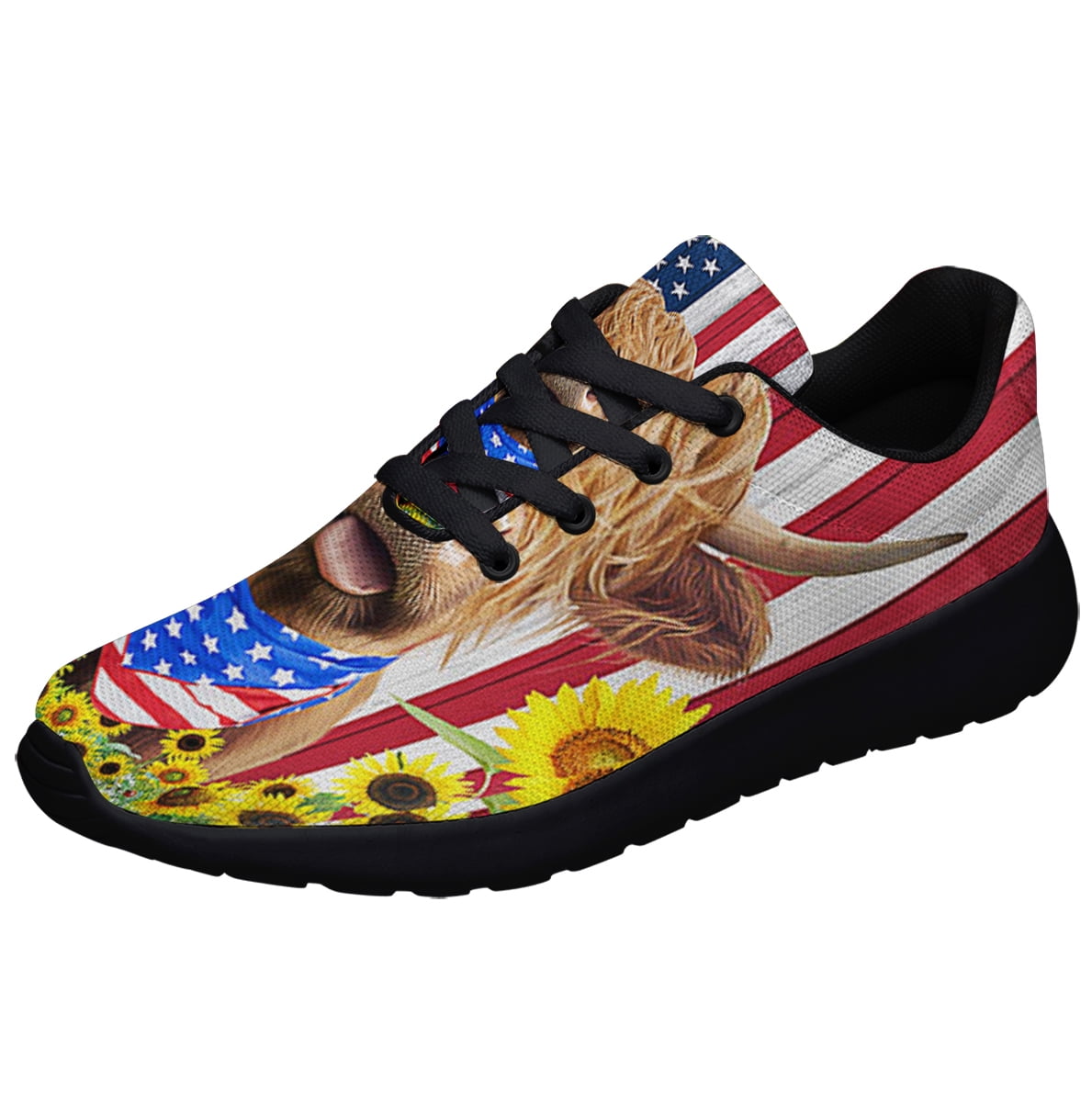 Highland Cattle Sunflower Patriot Cow Shoes Sneakers Black Size 5 ...