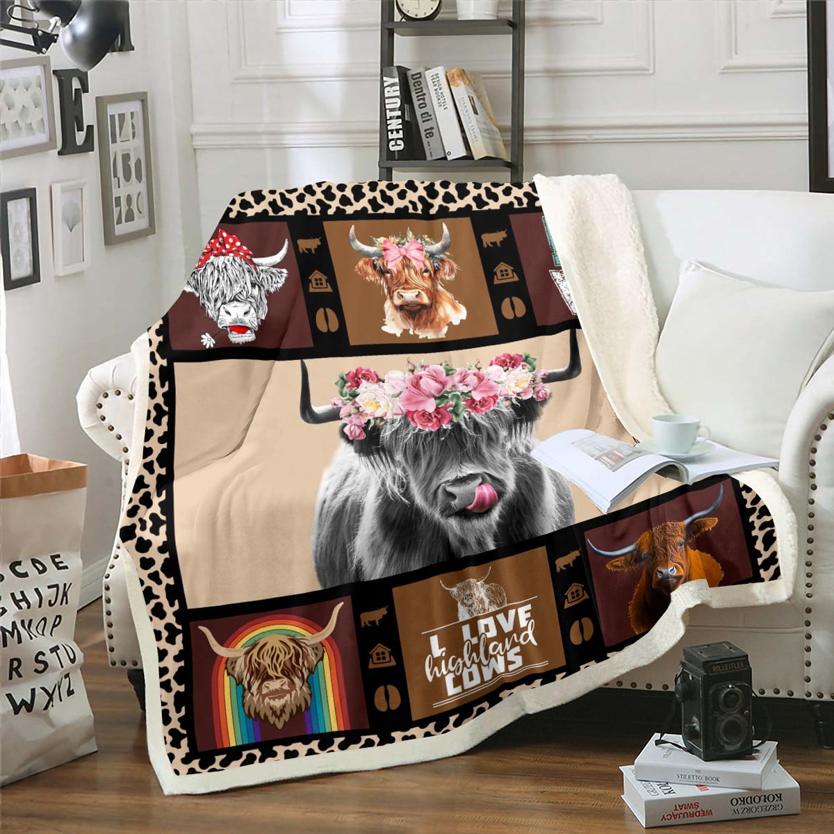 Highland Cow 30"x40" Throw Blanket ,Longhorn Bull Cattle Fleece Blanket Farm Animals Cow Print ...