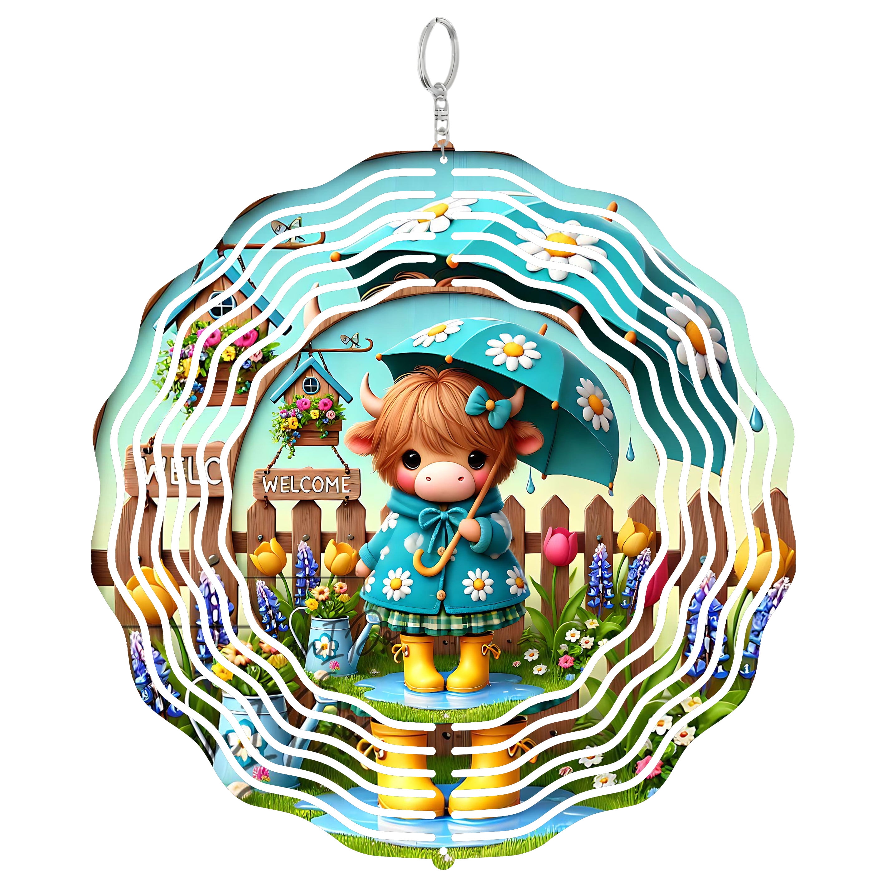 Highland Cow 3D Wind Spinner Kinetic Farm Animal Hanging Yard Garden ...