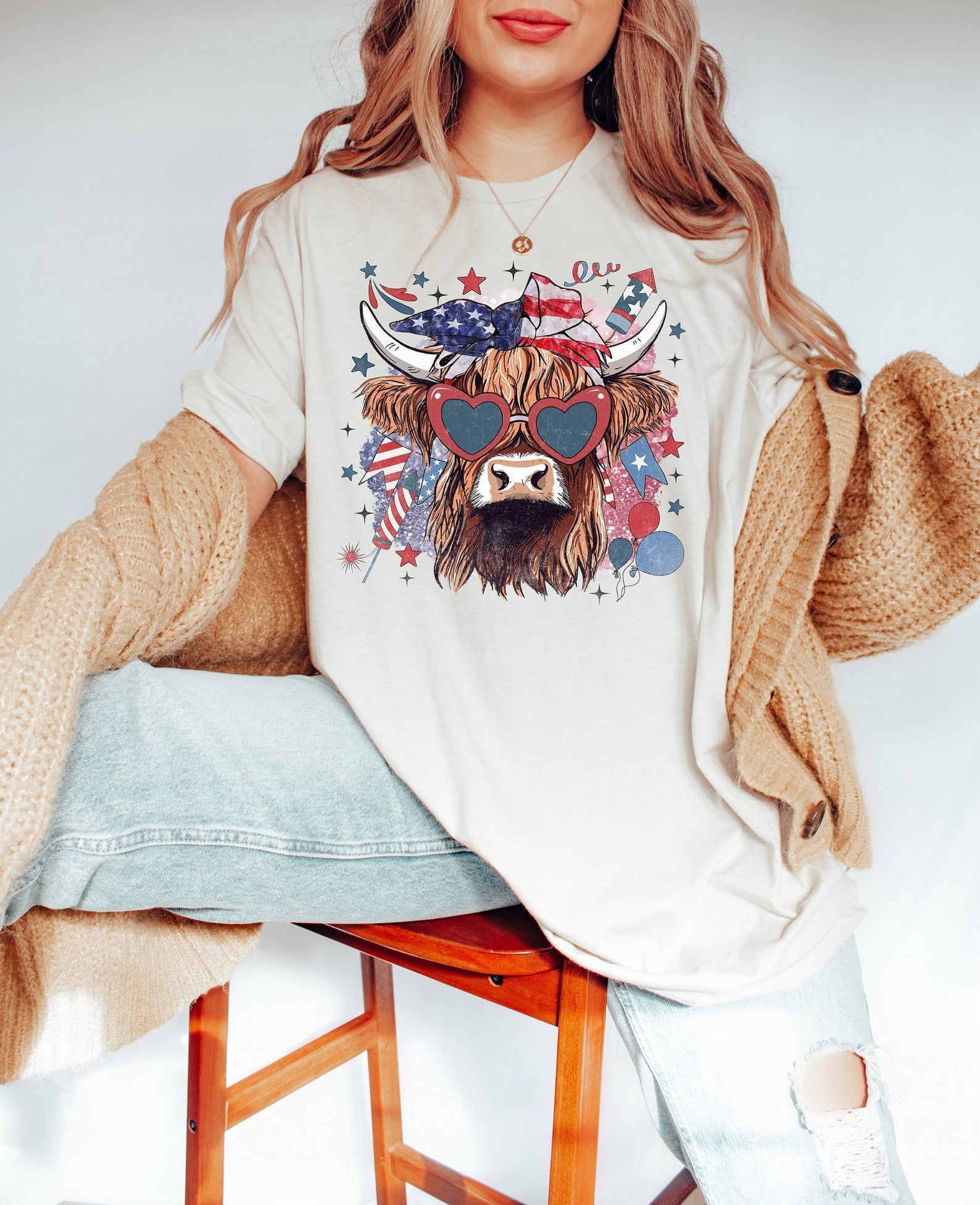 Highland Cow 4th Of July T-Shirt, Independence Day Shirt, American Cow ...