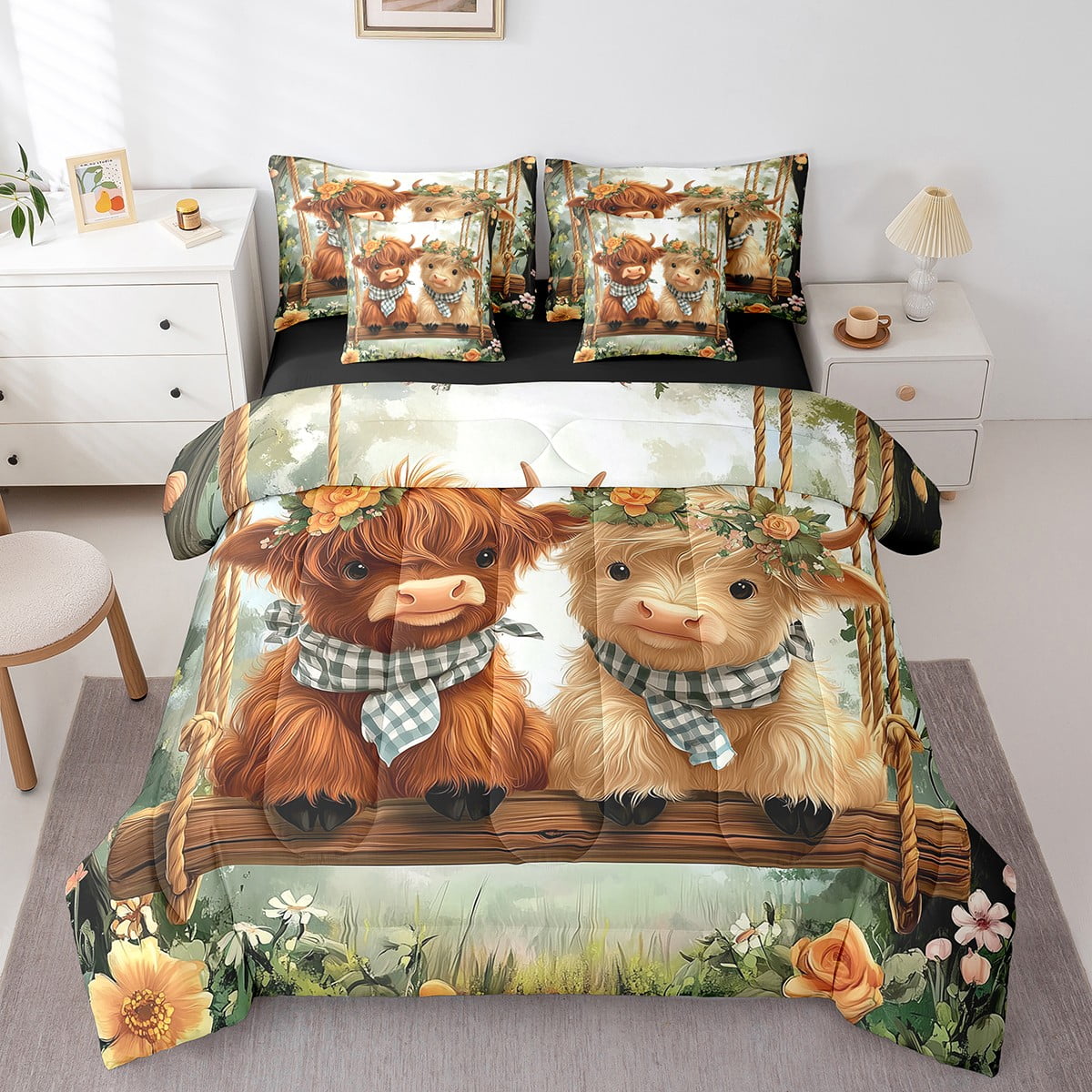 Highland Cow 7 Piece Bedding Sets Western Cow Comforter Bed in a Bag ...