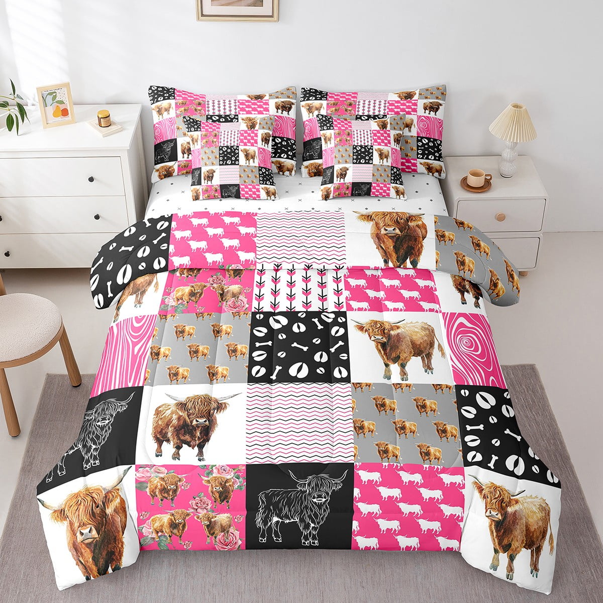 Highland Cow 7 Piece Comforter Set Full Bed in a Bag,Farm Animals ...
