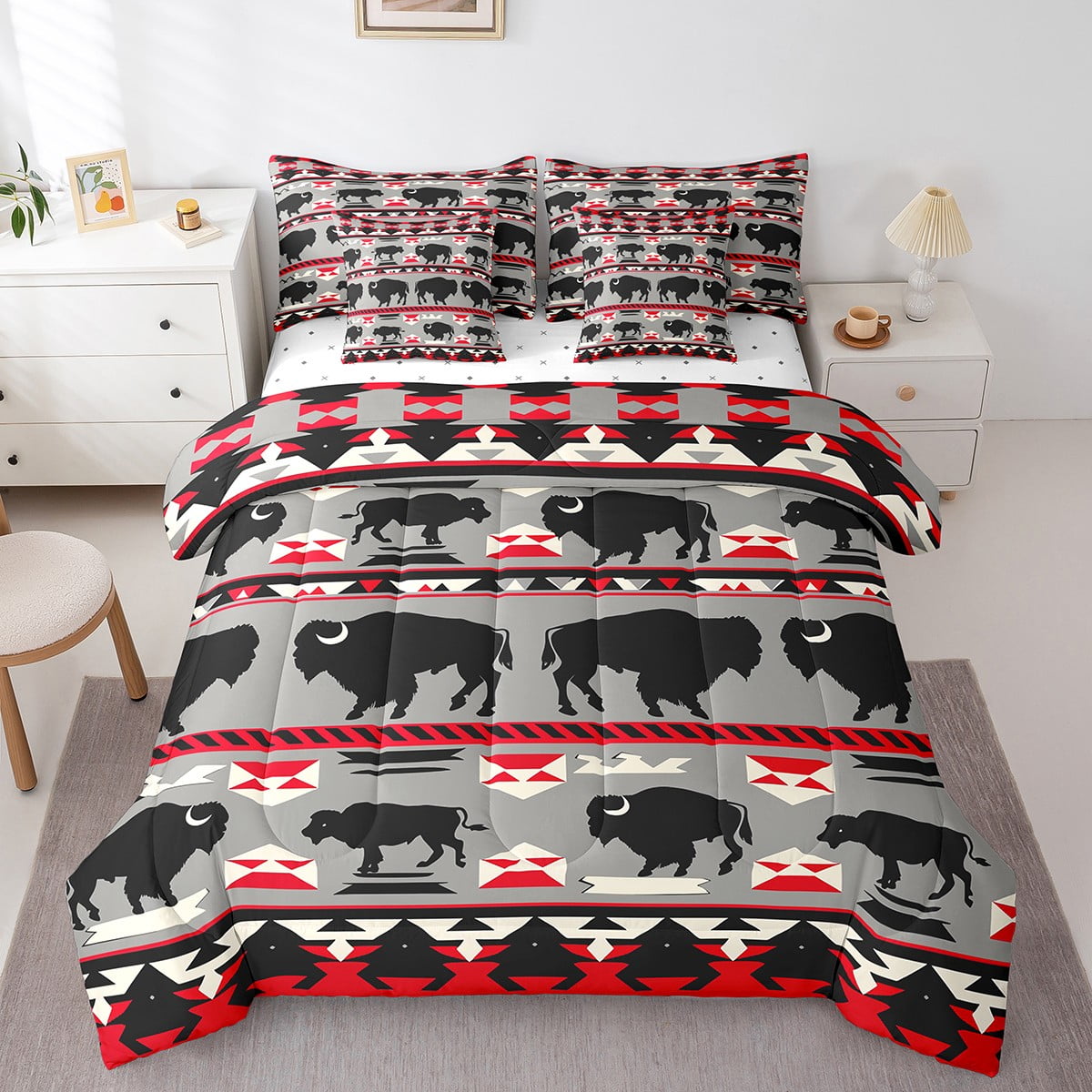 Highland Cow 7 Piece Comforter Set Full Bed in a Bag,Geometric Aztec ...