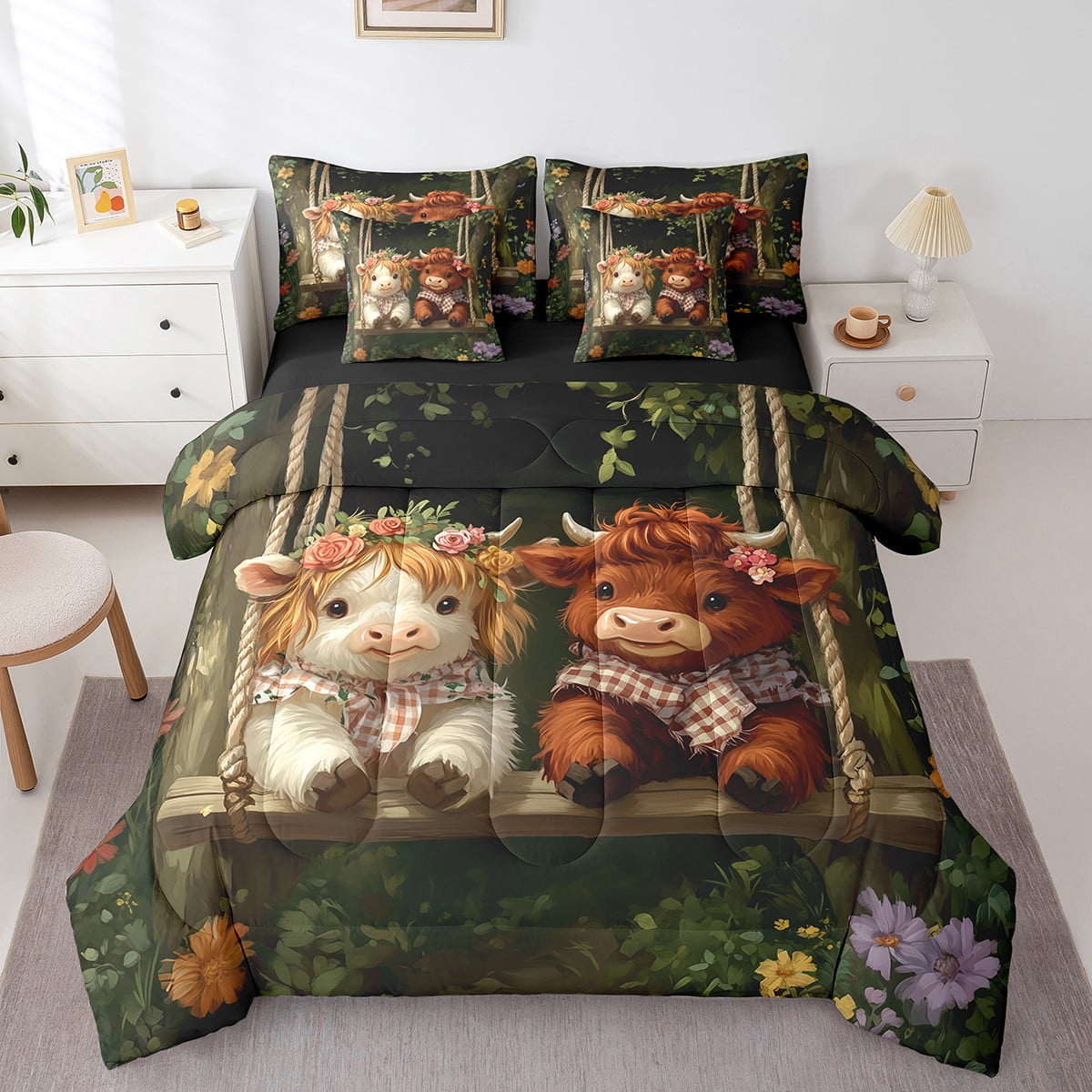 Highland Cow 7 Pieces Bedding Set Western Cow Full Comforter Set with ...