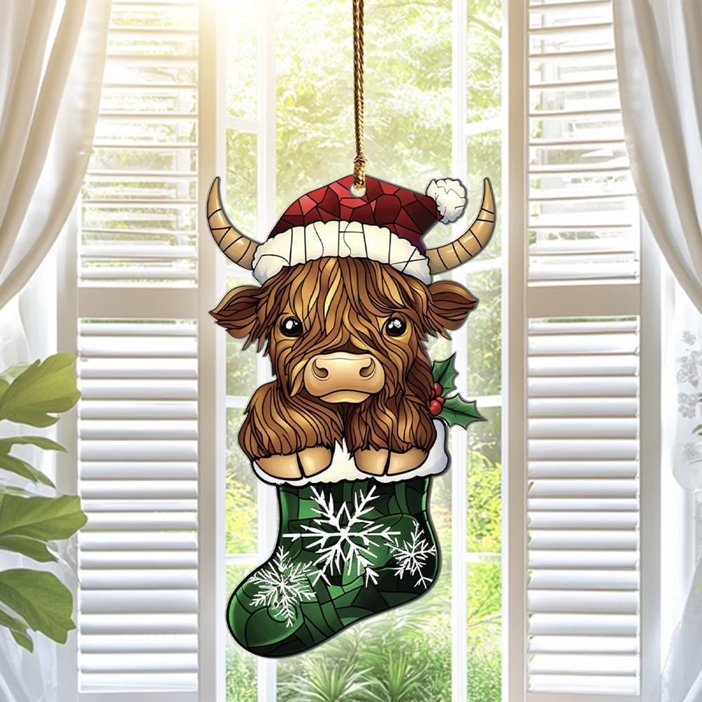 Highland Cow Acrylic Suncatcher Window Hanging, Highland Cow Ornaments ...