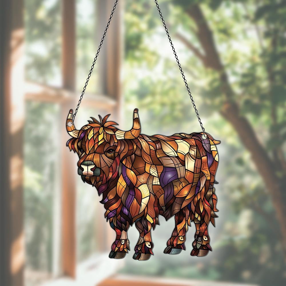 Highland Cow Acrylic Suncatcher Window Hanging, Highland Cow Ornaments ...