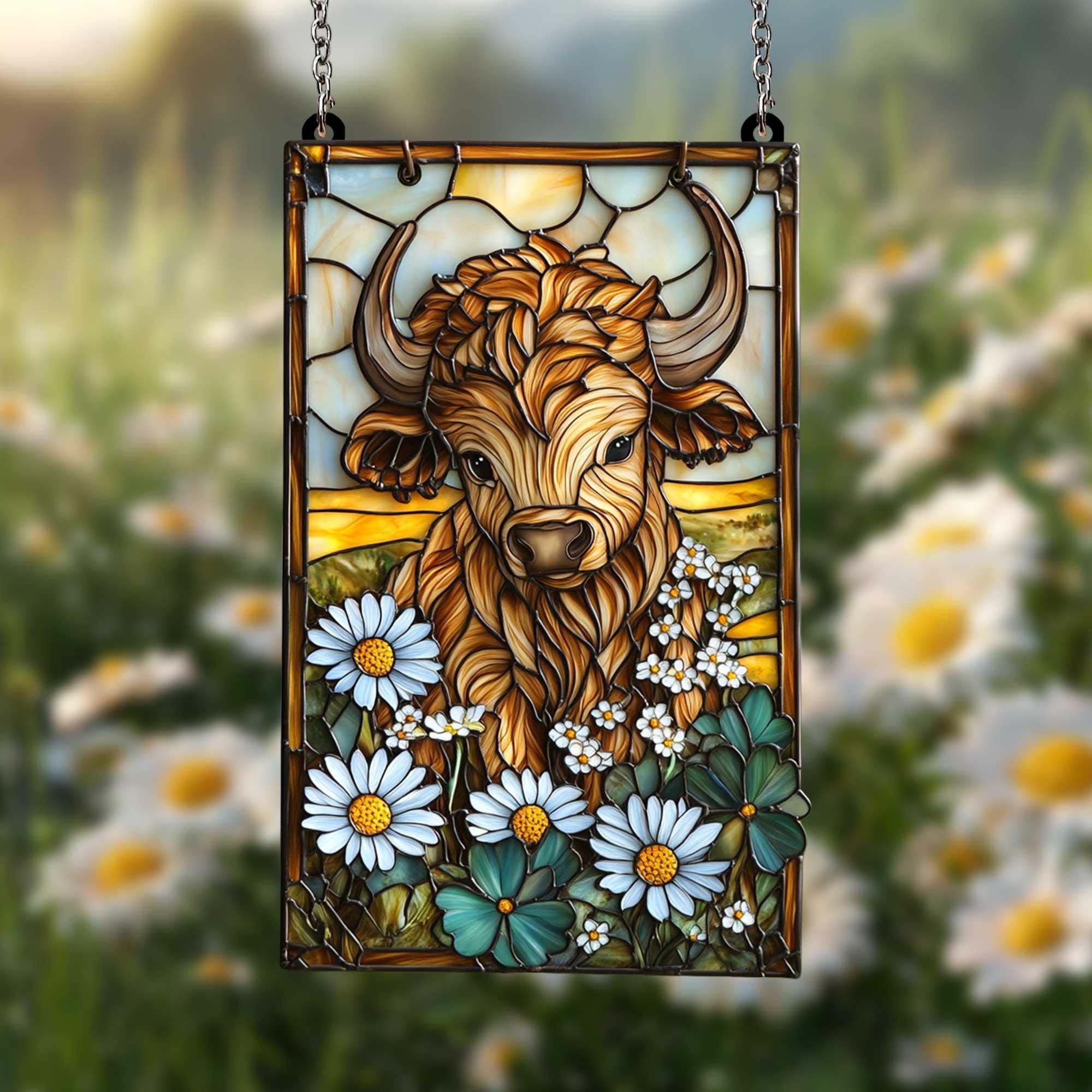 Highland Cow Acrylic Suncatcher fullxfull Daisy Meadow Faux Glass ...