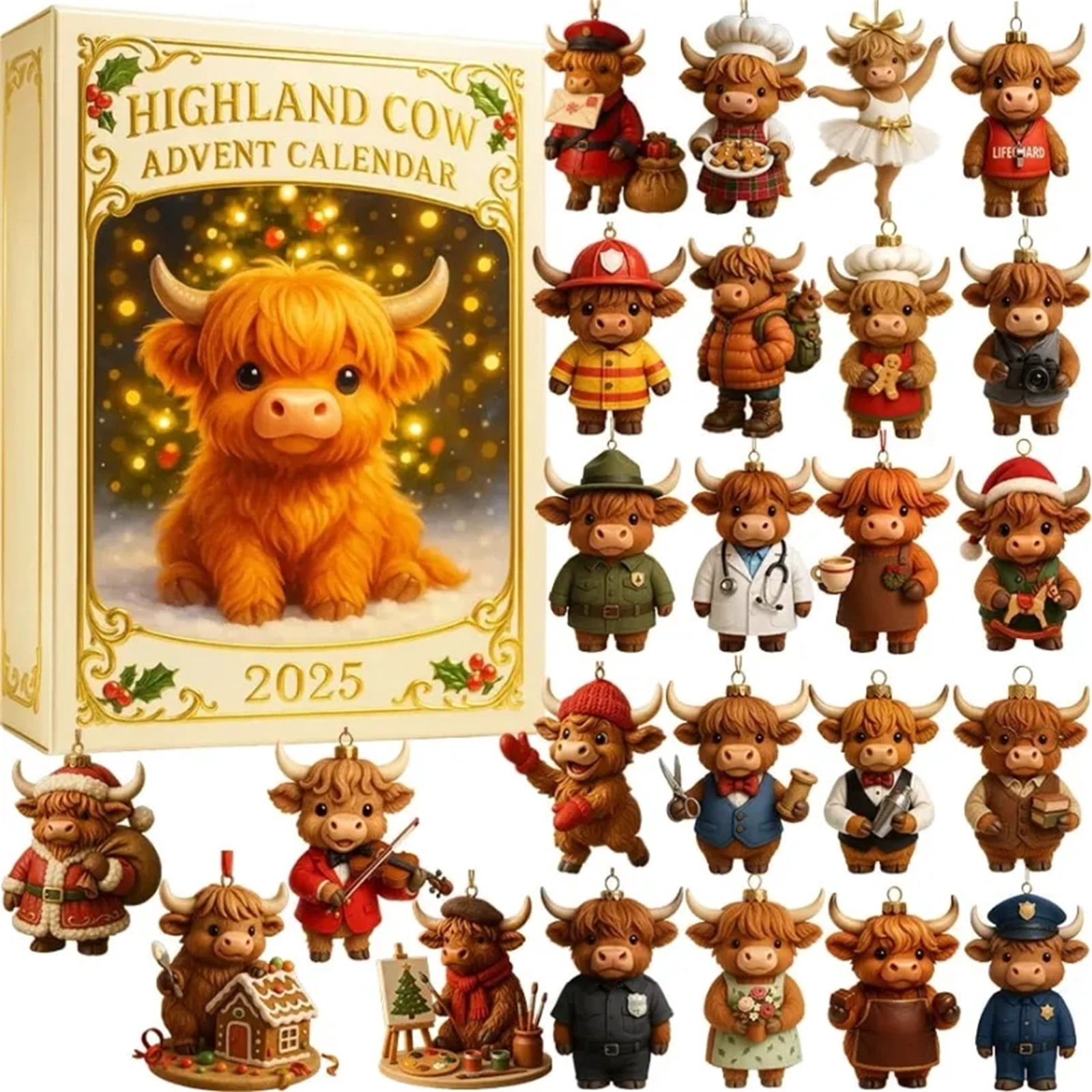 Highland Cow Advent Calendar-2026, Highland Cow Figurine Advent ...