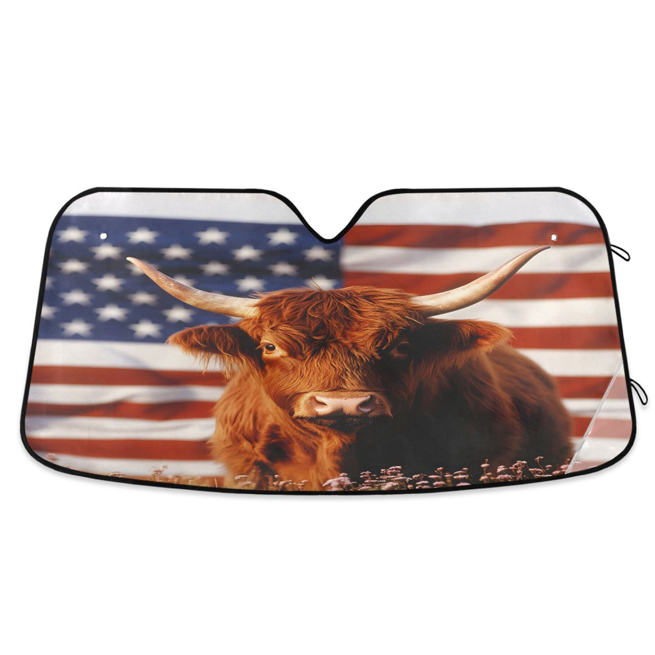 Highland Cow American Flag Flowers Windshield Sun Shade Automobile ...