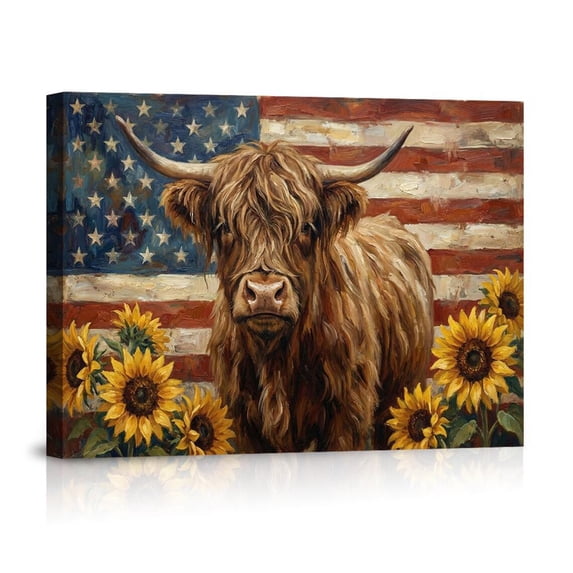 Highland Cow American Flag Sunflower Farmhouse Canvas - Walmart.com