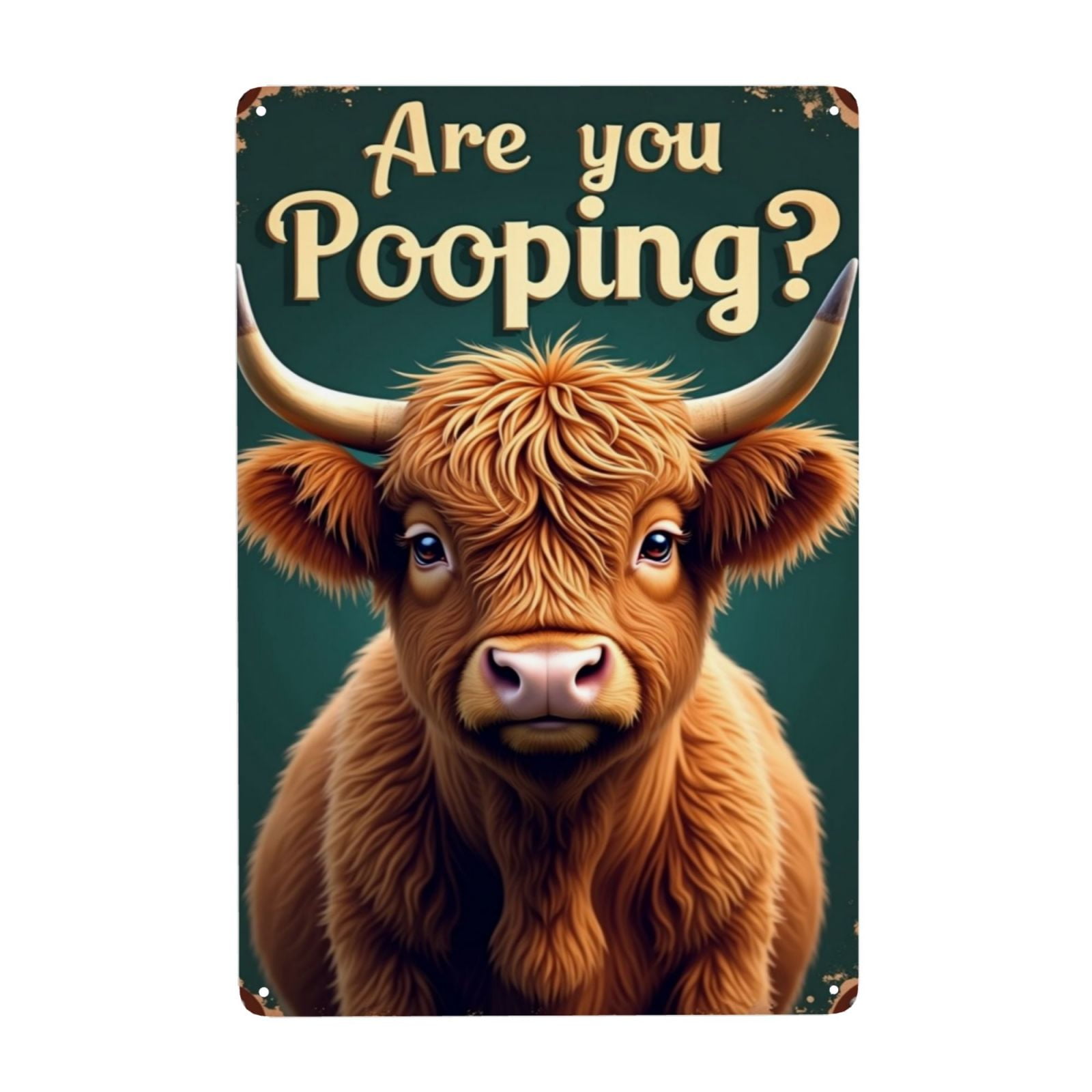 Highland Cow Are You Pooping Painting Wall Decor, Tinplate, Rounded ...