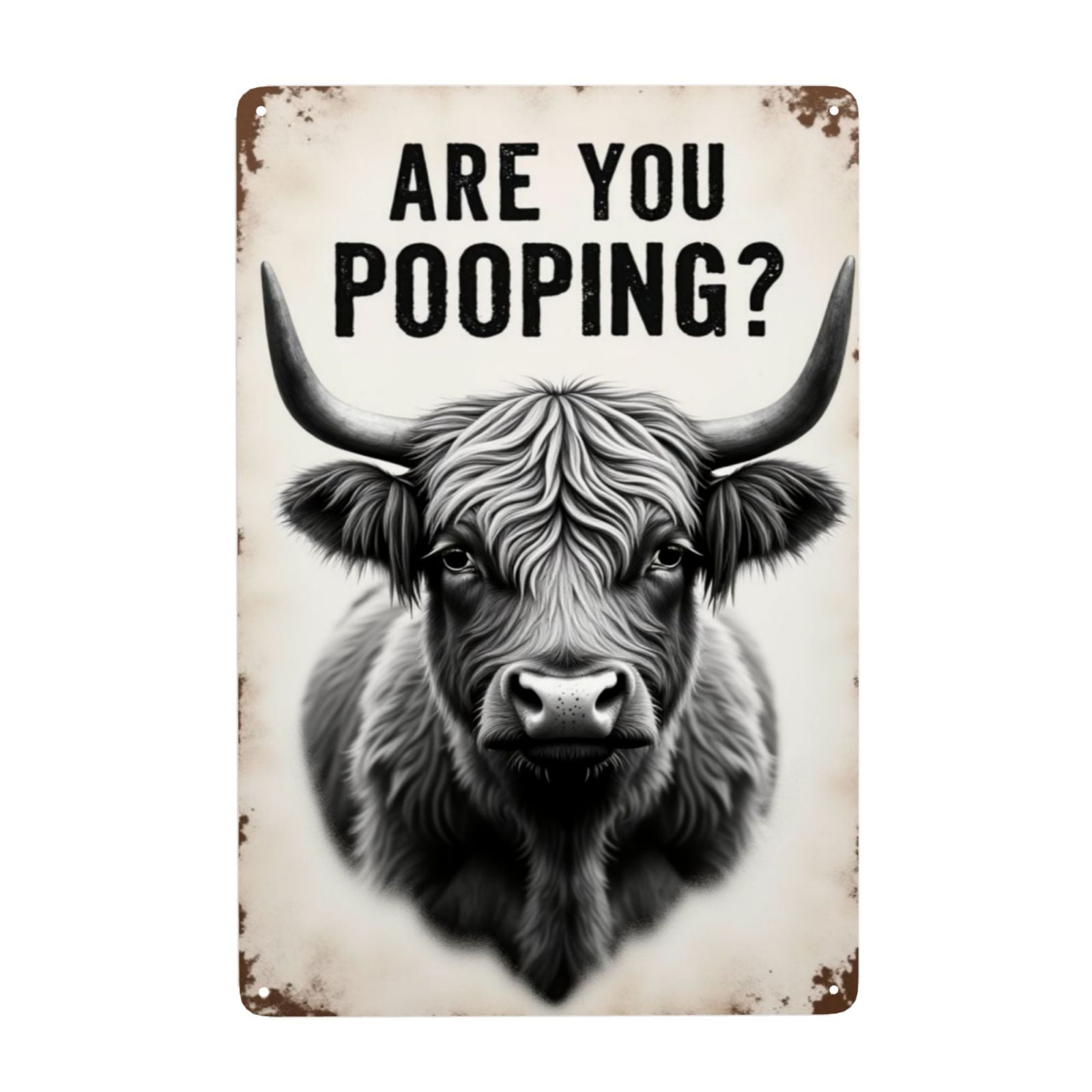 Highland Cow Are You Pooping Painting Wall Decor, Tinplate, Rounded ...