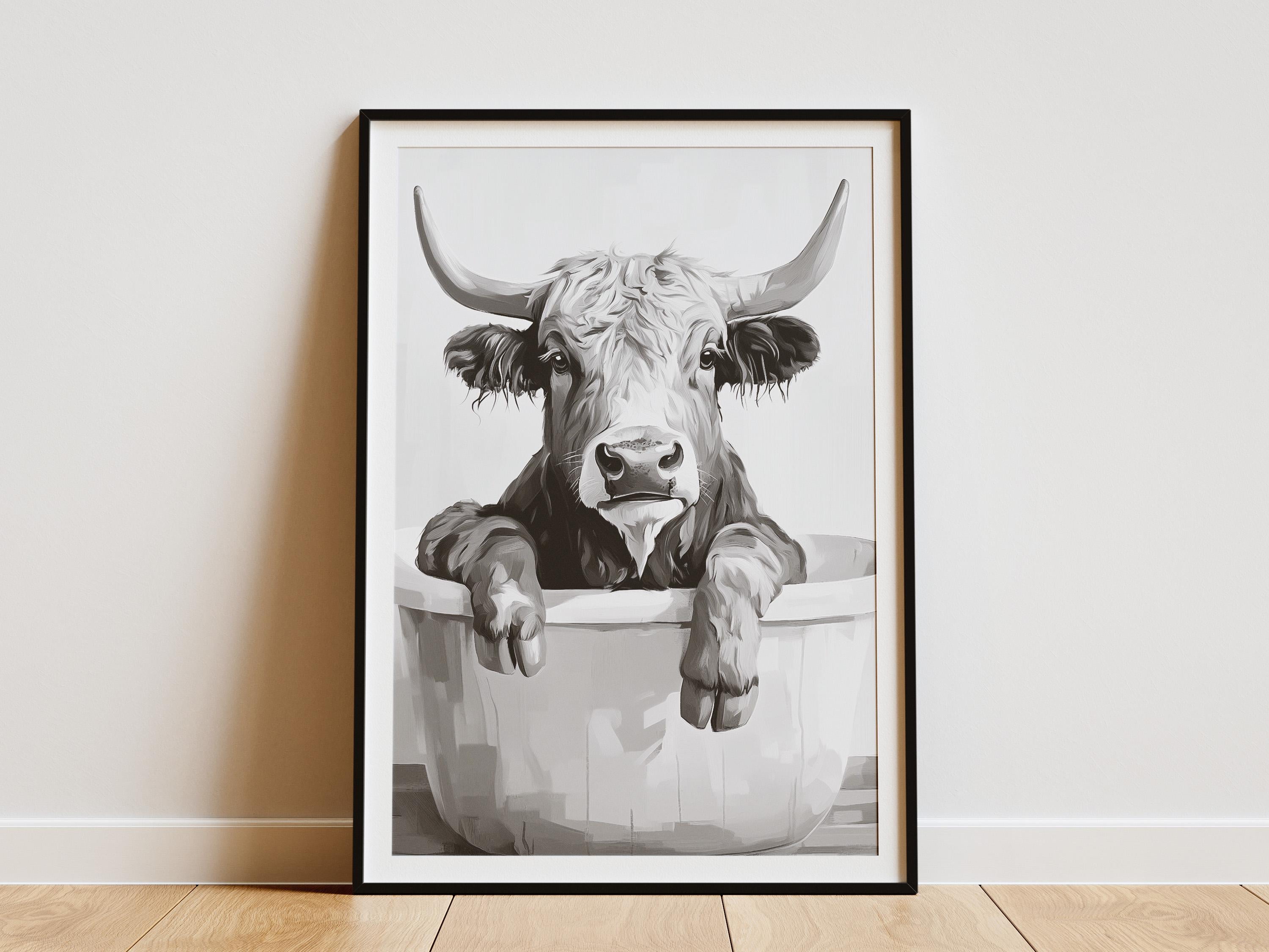 Highland Cow Art Print Highland Cow in Bathtub Poster Funny Animal Art ...