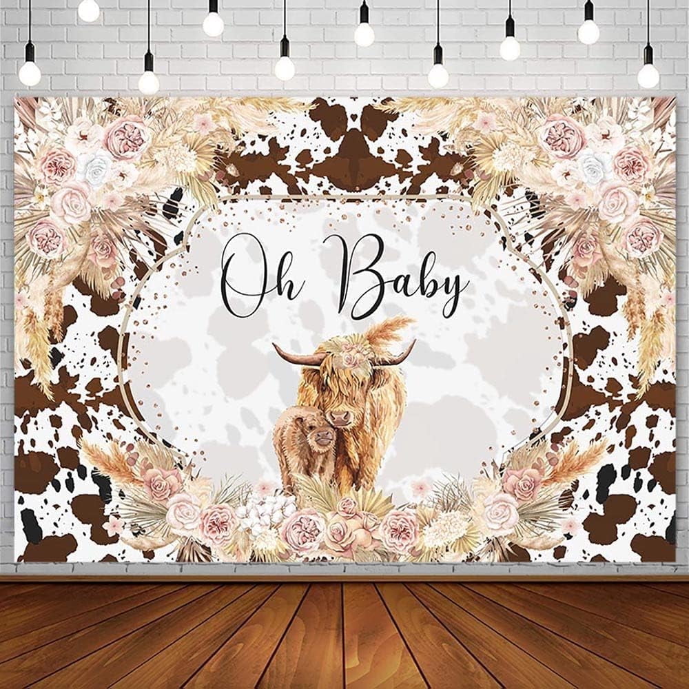 Highland Cow Baby Shower Backdrop Holy Cow Oh Baby Party Decorations ...