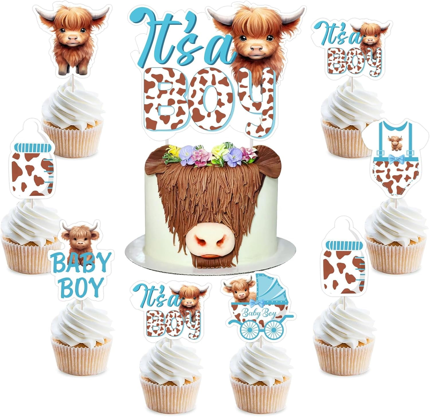 Highland Cow Baby Shower Decorations for Boys Blue Holy Cow Are Having ...
