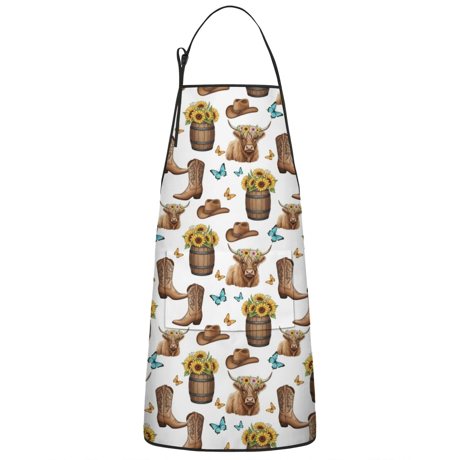 Highland Cow Barrel Boot Butterfly Pattern Apron-Garden Aprons for ...