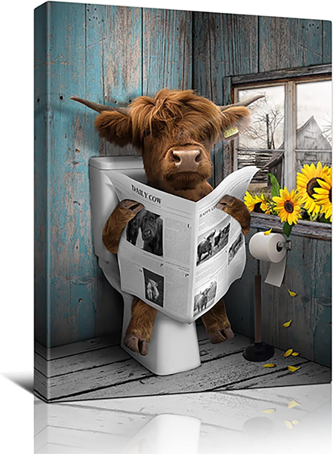 Highland Cow Bathroom Decor Funny Bathroom Wall Art Farmhouse Cow In ...