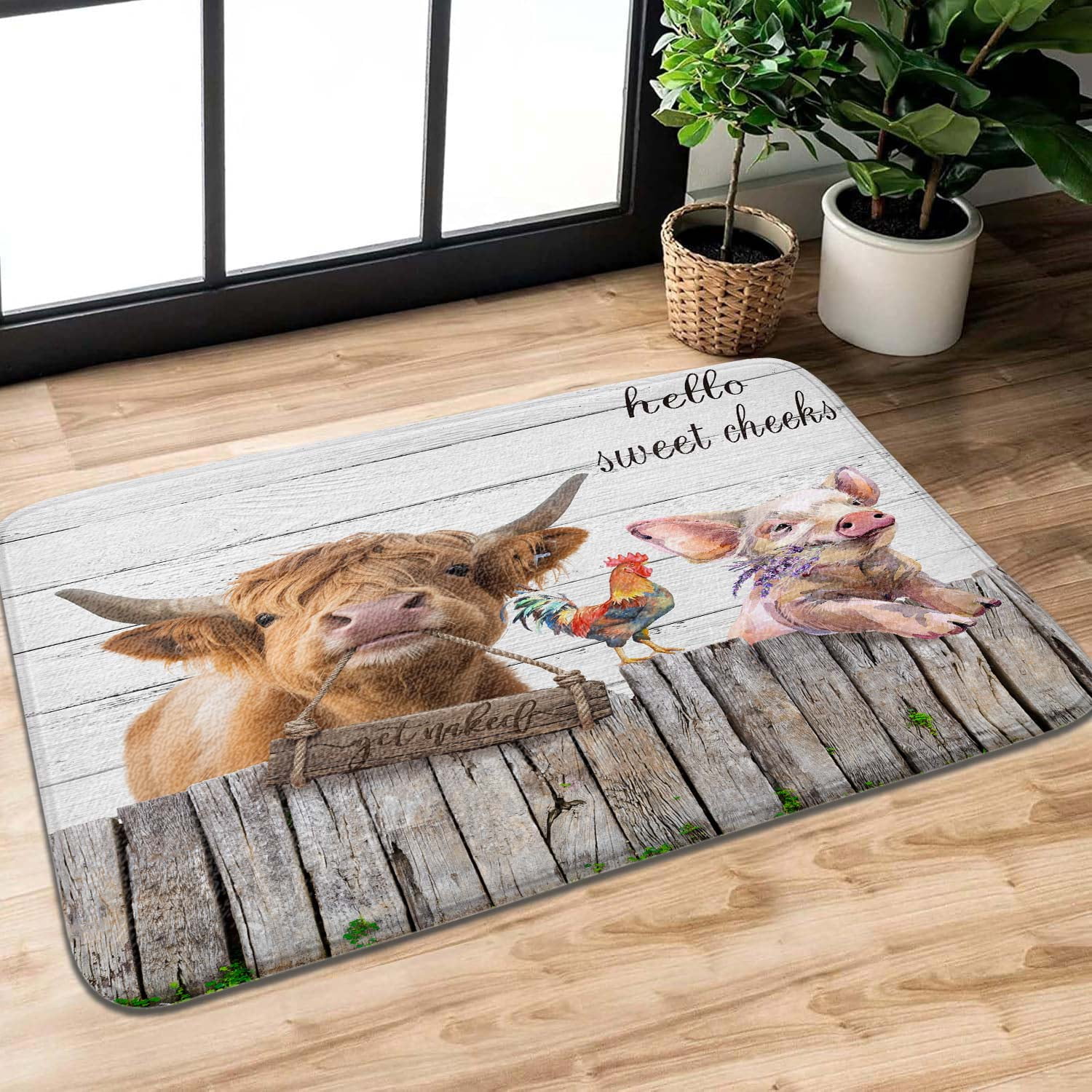 Highland Cow Bathroom Mat, Farm Chicken Pig Bathroom Rug Animal Print ...