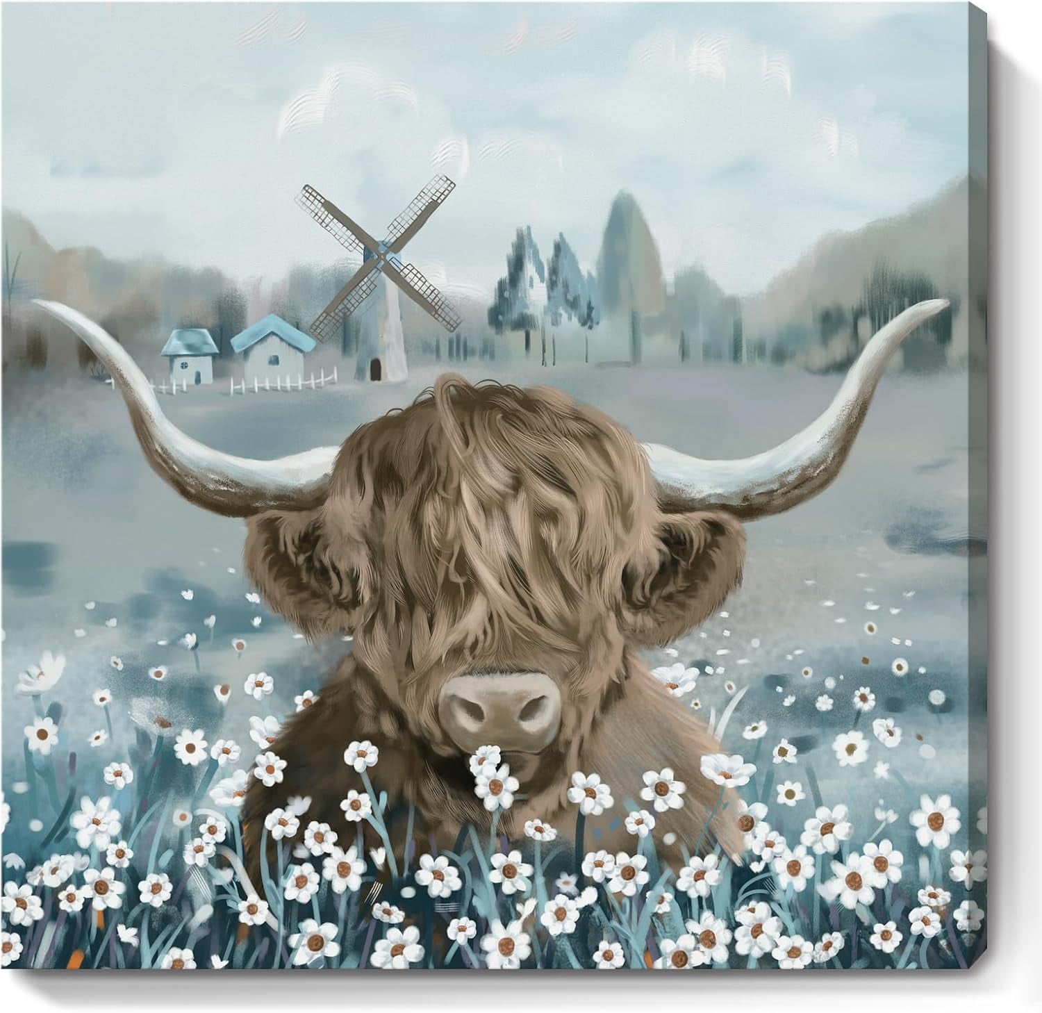 Highland Cow Bathroom Wall Art Rustic Farmhouse Picture Cute Cattle in ...