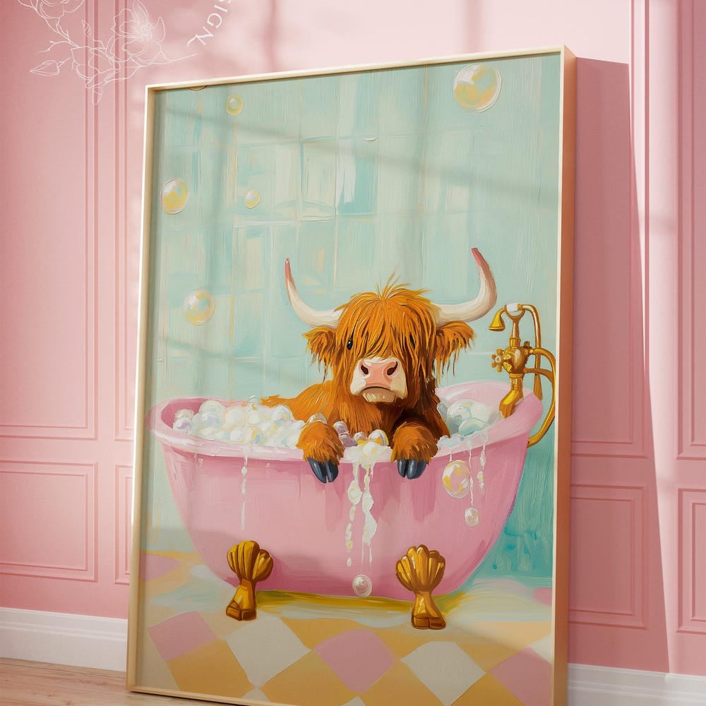 Highland Cow In A Bathtub Printable Wall Art, Cute Bathroom Poster ...