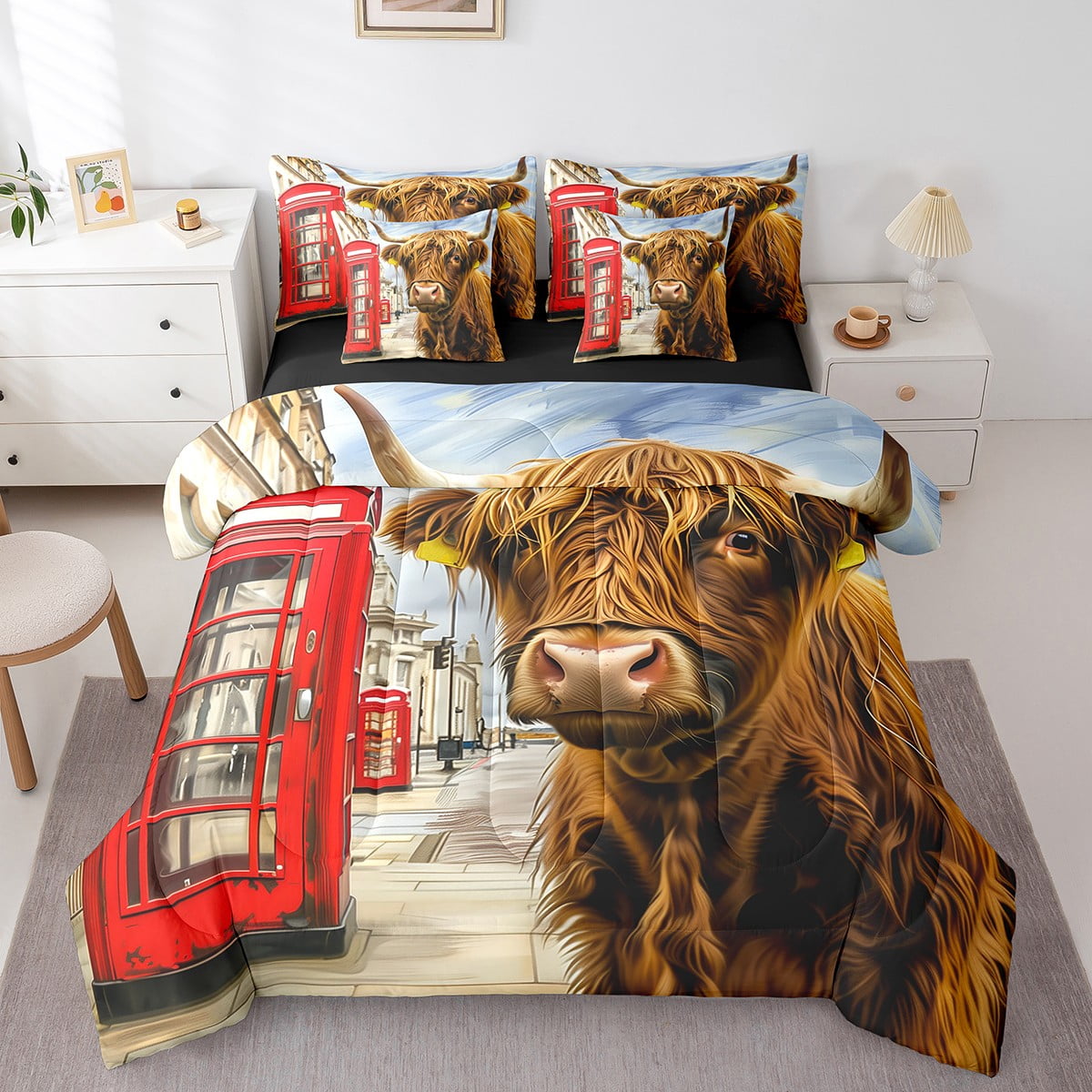 Highland Cow Bed In A Bag Brown Bull Cattle Bedding Sets King Size ...