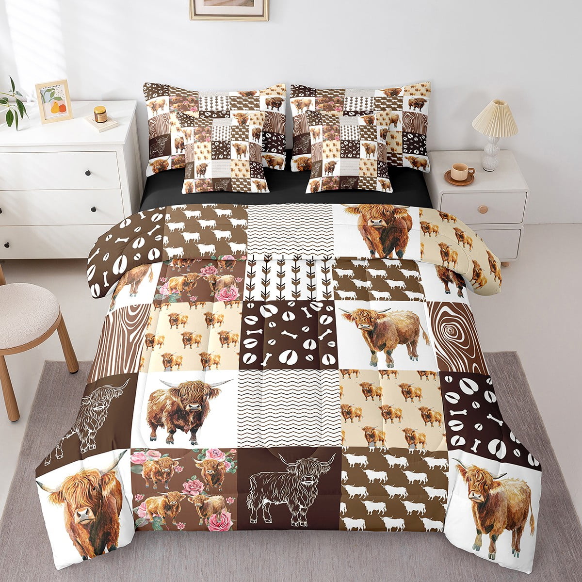 Highland Cow Bed in a Bag Queen Comforter Set 7 Piece,Western Animals Sheet Set,Cowgirl Farm ...