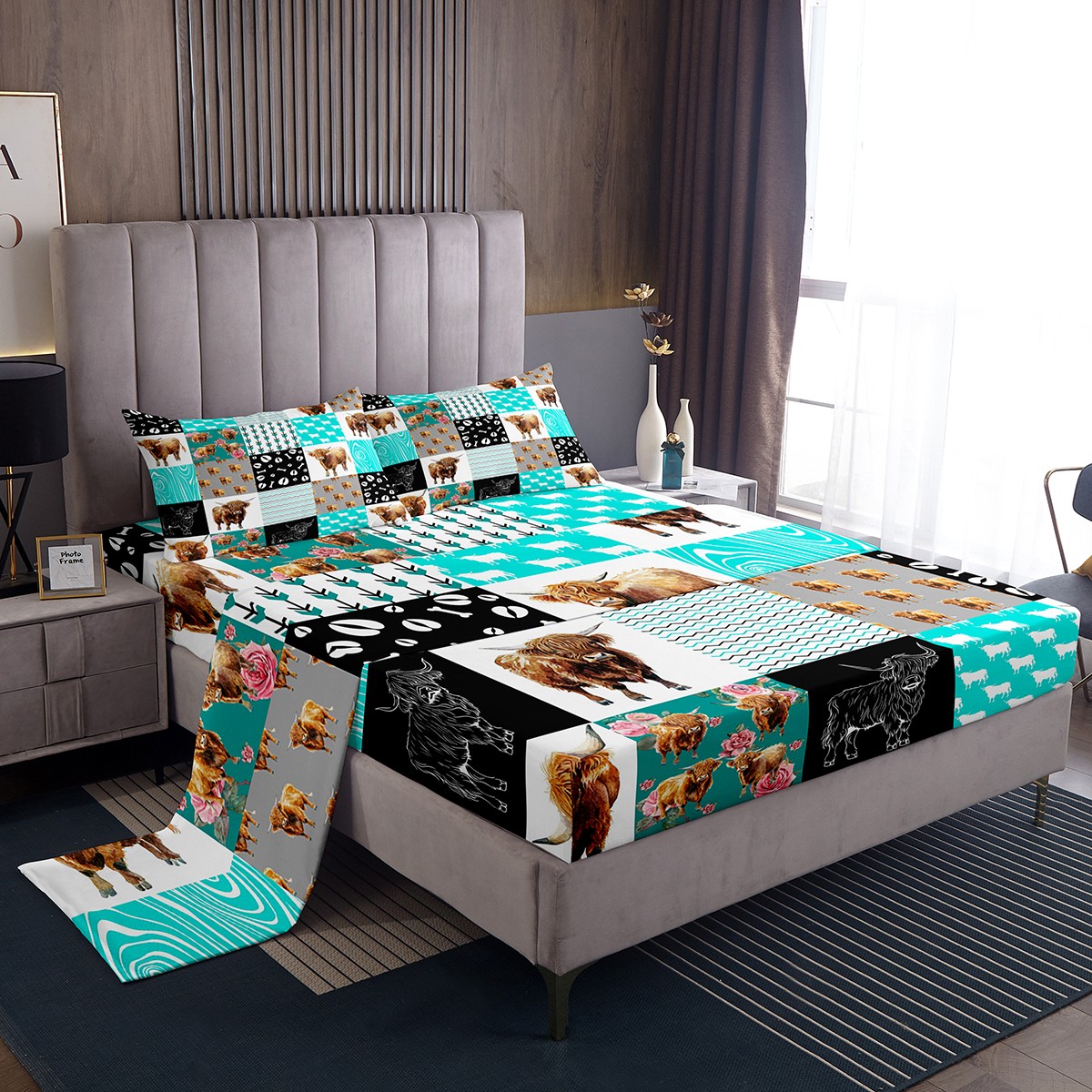 Highland Cow Bed Sheets Set Farm Animals Sheet Set Full,Western Cowboy ...