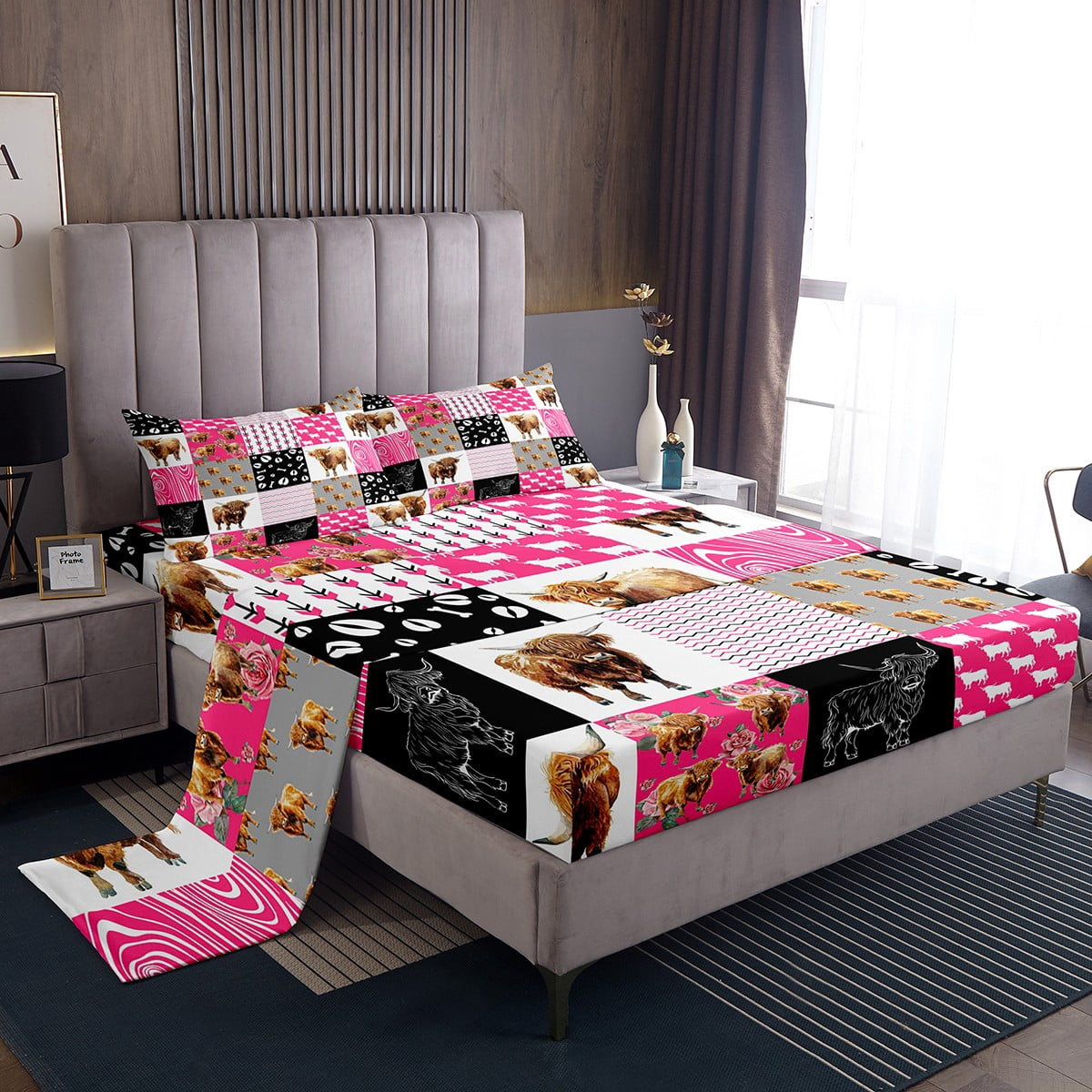 Highland Cow Bed Sheets Set Farm Animals Sheet Set King,Western Cowboy ...