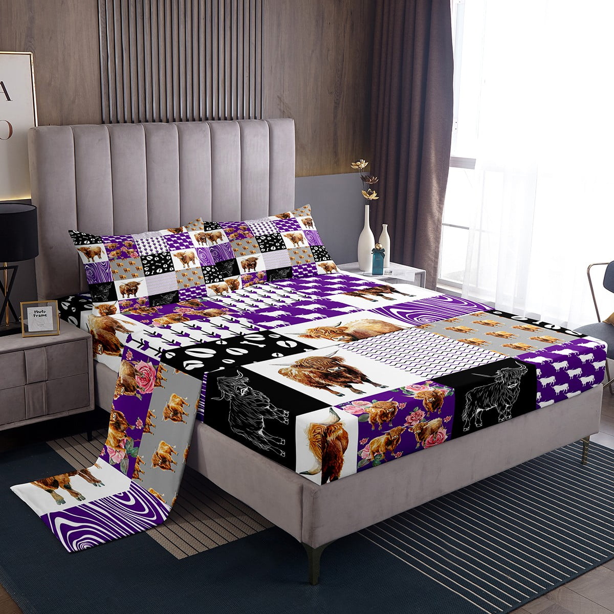 Highland Cow Bed Sheets Set Farm Animals Sheet Set Twin,Western Cowboy Longhorn Bull Cattle ...