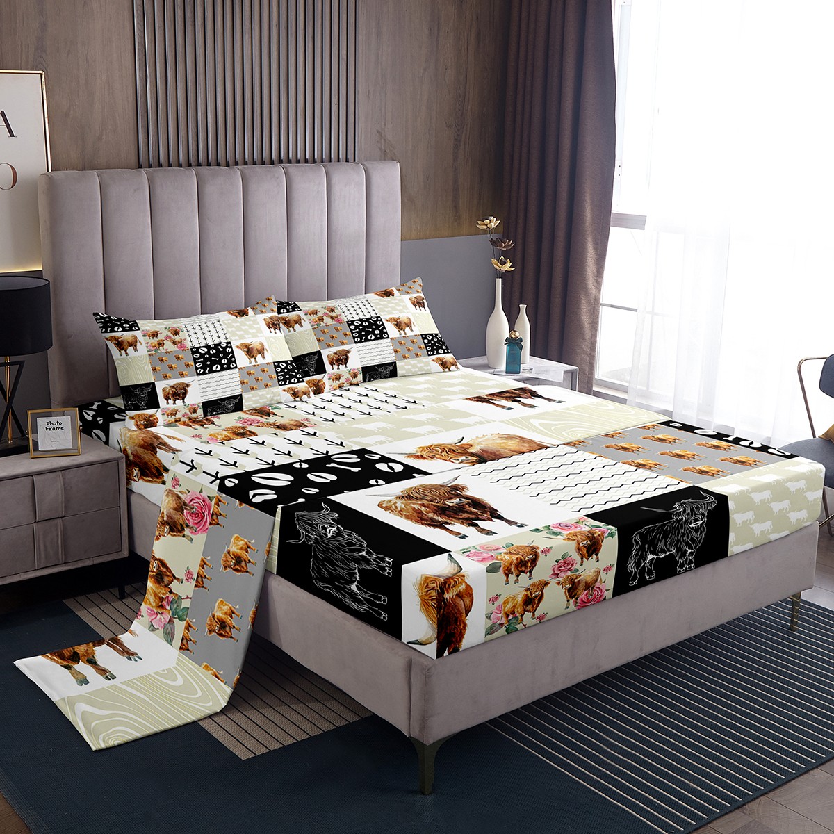 Highland Cow Bed Sheets Set Western Animals Sheets,Cowgirl Farm Longhorn Bull Cattle Sheet Set ...