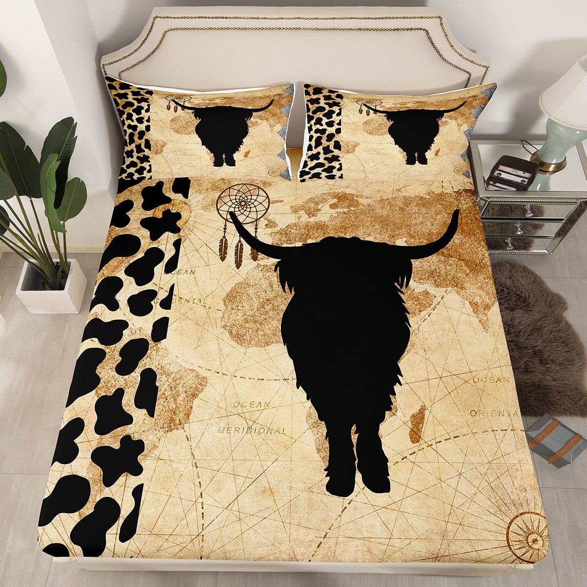 Highland Cow Bed Sheets Cowhide Sheets Teens,Farm Animals Fitted Sheet ...