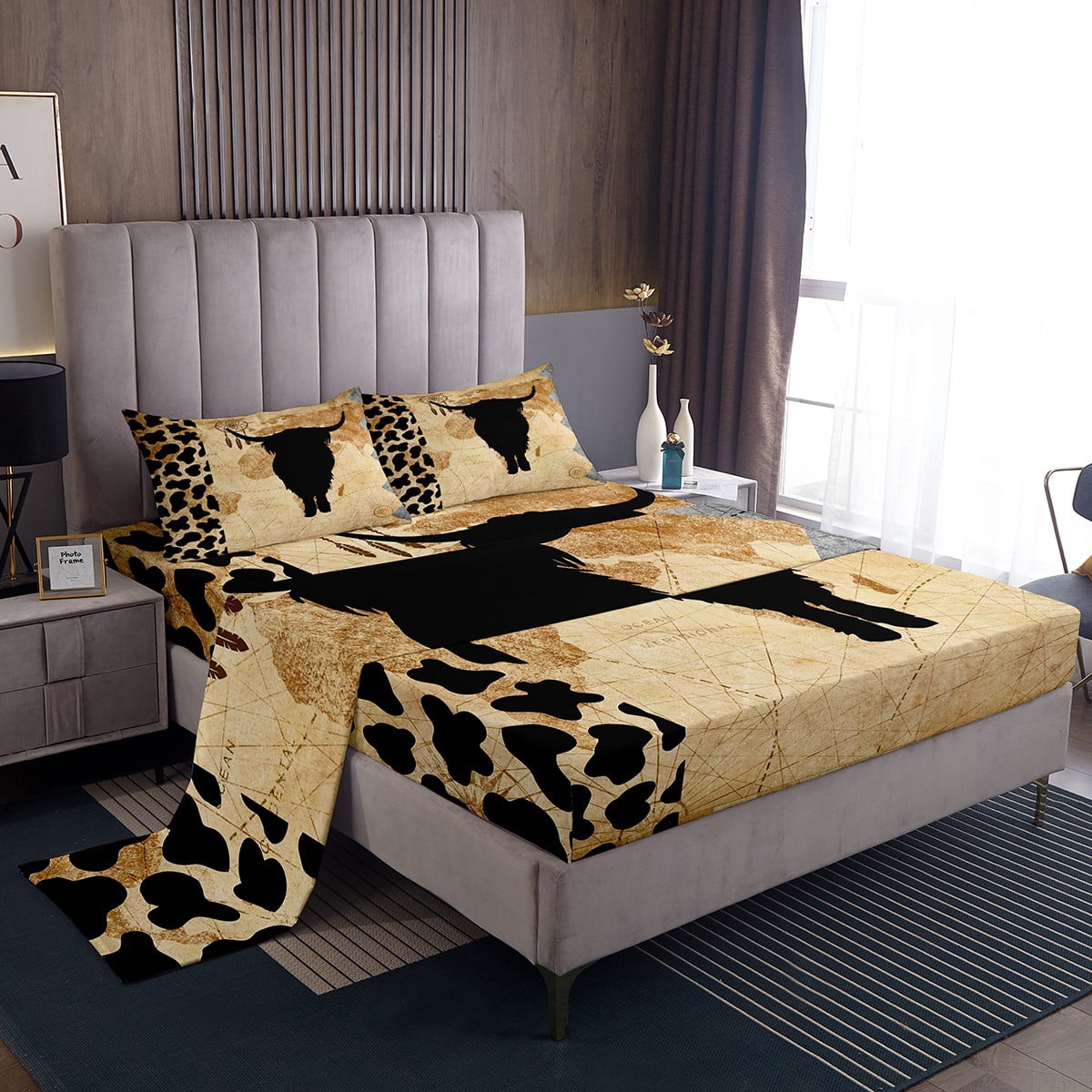 Highland Cow Bed Sheets Cow Print Sheet Set for Women Adult,Wild Animal ...