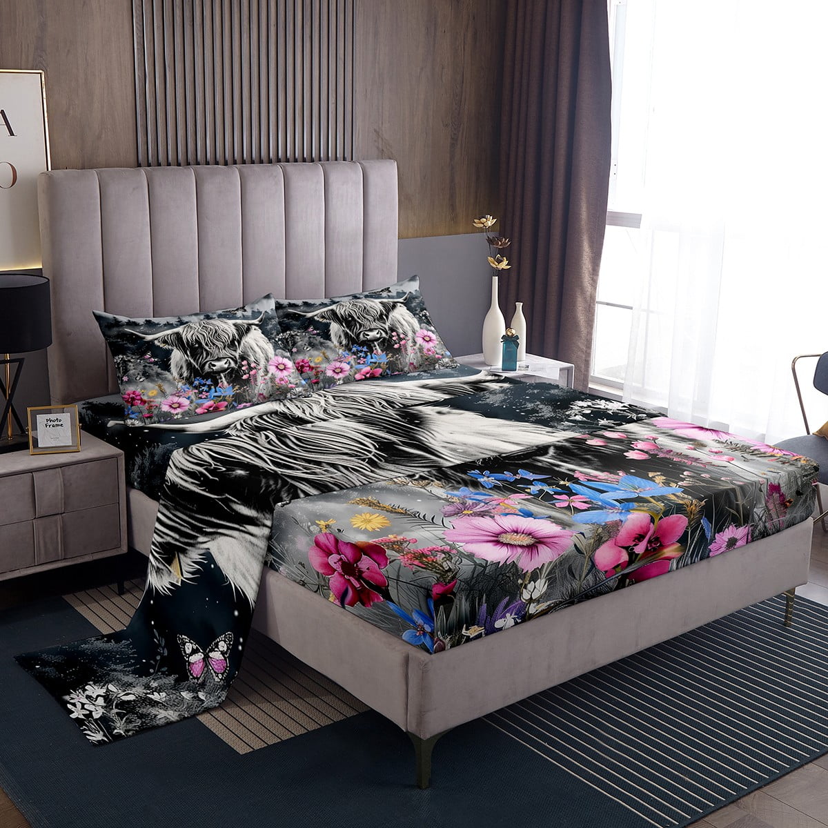 Highland Cow Bed Sheets Set Bull Cattle Flowers Full Sheet Set,Farm ...
