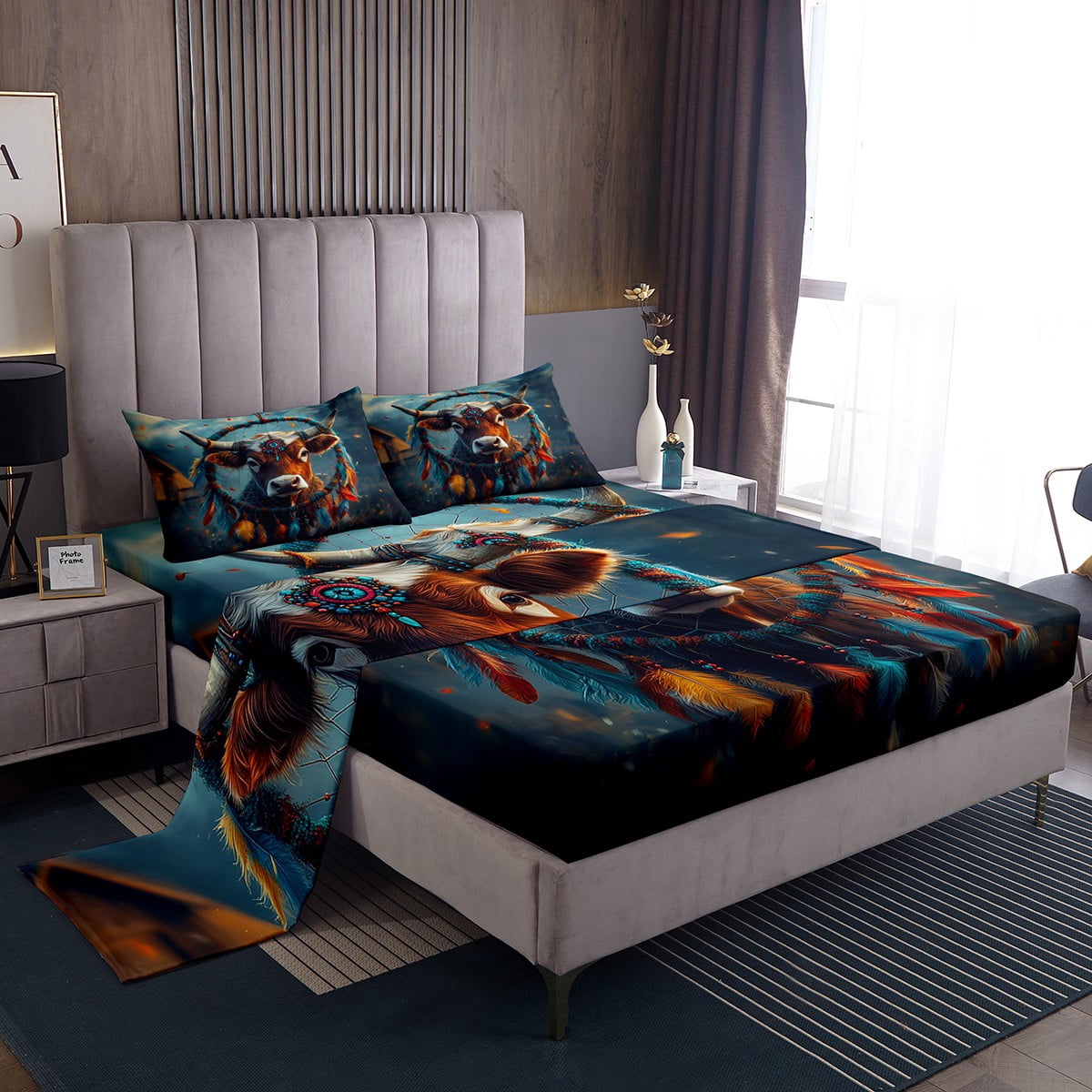 Highland Cow Bed Sheets Set Dream Catcher Sheets,Boho Feather Sheet Set ...