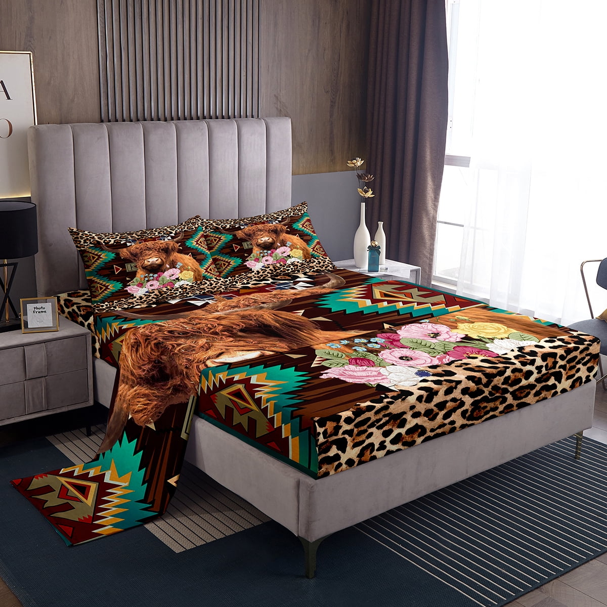 Highland Cow Bed Sheets Set Western Sheet Set Full,Tribal Arrow Aztec ...