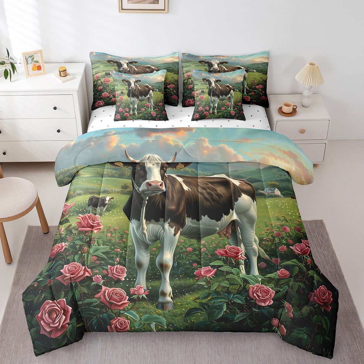 Highland Cow Bedding Comforter Sets 7pcs Farm Cattle Bull Bed in a Bag ...