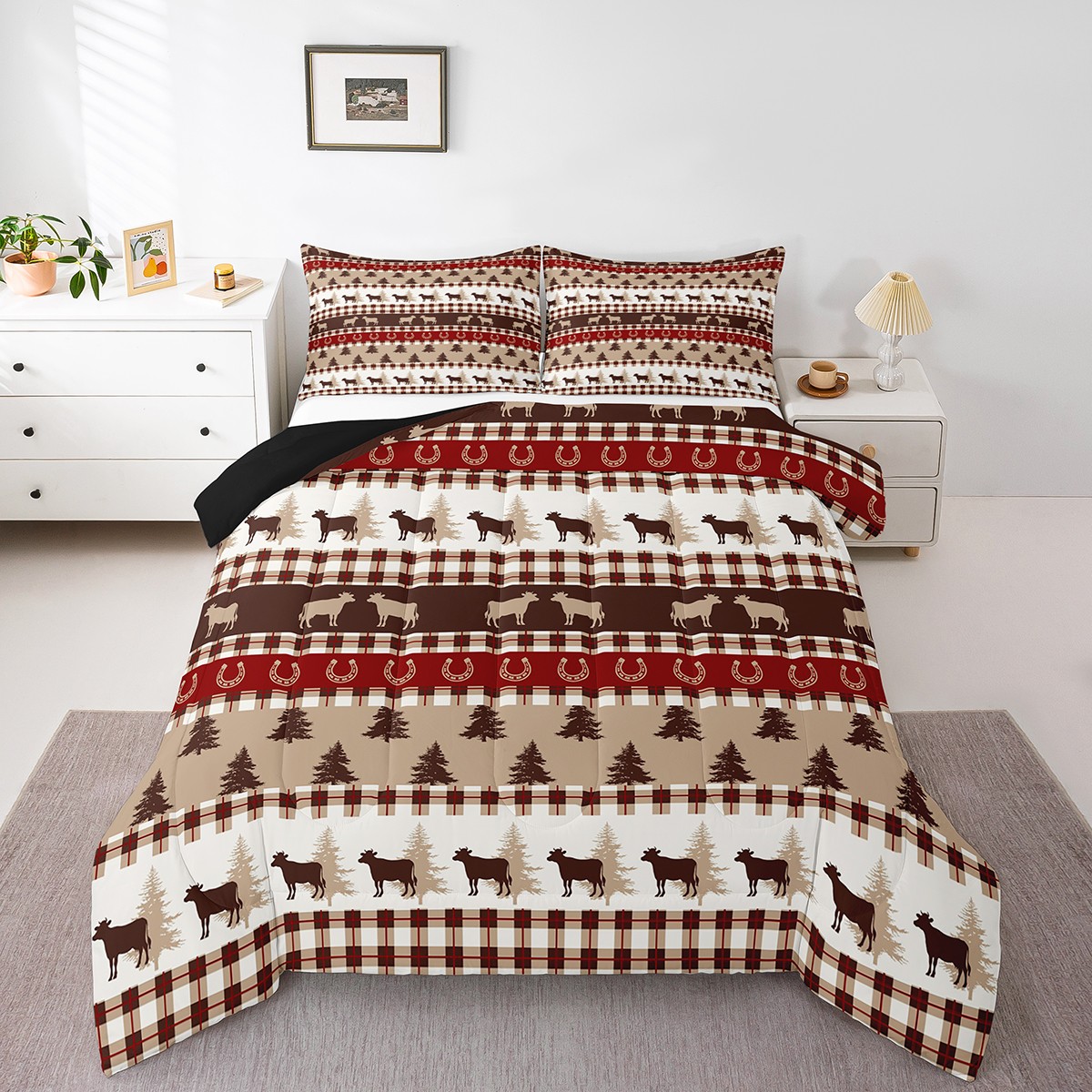 Highland Cow Bedding King,Vintage Tribal Abstract Print Comforter Set ...