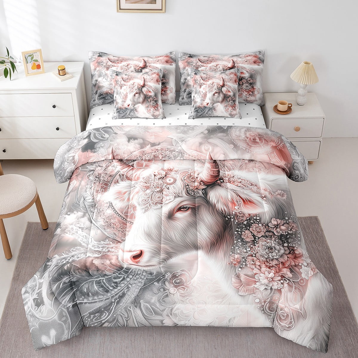 Highland Cow Bedding Set 7 Pcs Boho Dream Catcher Full Comforter Set ...