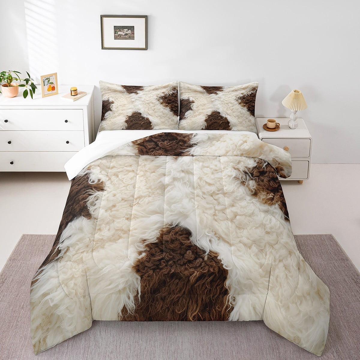 Highland Cow Bedding Set for Adults,Brown Cowhide Queen Comforter Set ...