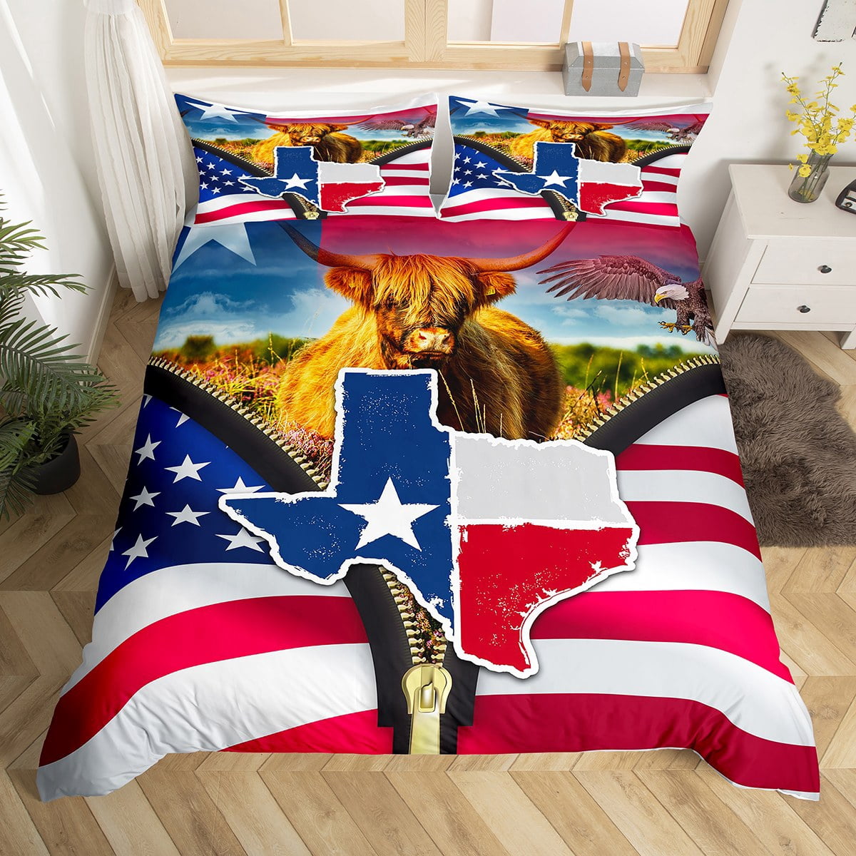 Highland Cow Bedding Set American Flag Western Texas Star Comforter ...