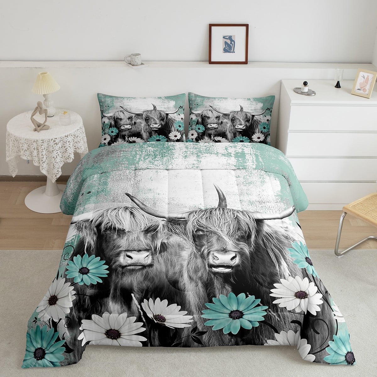 Highland Cow Bedding Set Cowboys Gift Full, Western Farmhouse Comforter ...
