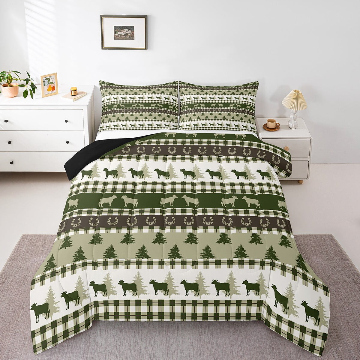 Highland Cow Bedding Set Full,Boho Vintage Tribal Cattle Buff Down ...