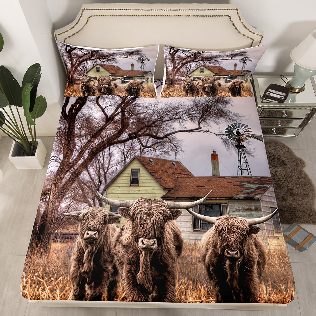 Highland Cow Bedding Set Rustic Farm Animal Bed Sheets for Girls Boys ...