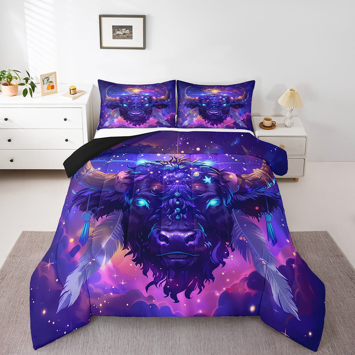 Highland Cow Bedding Twin Size,Bohemian Teal Tribal Comforter Set,Boho ...