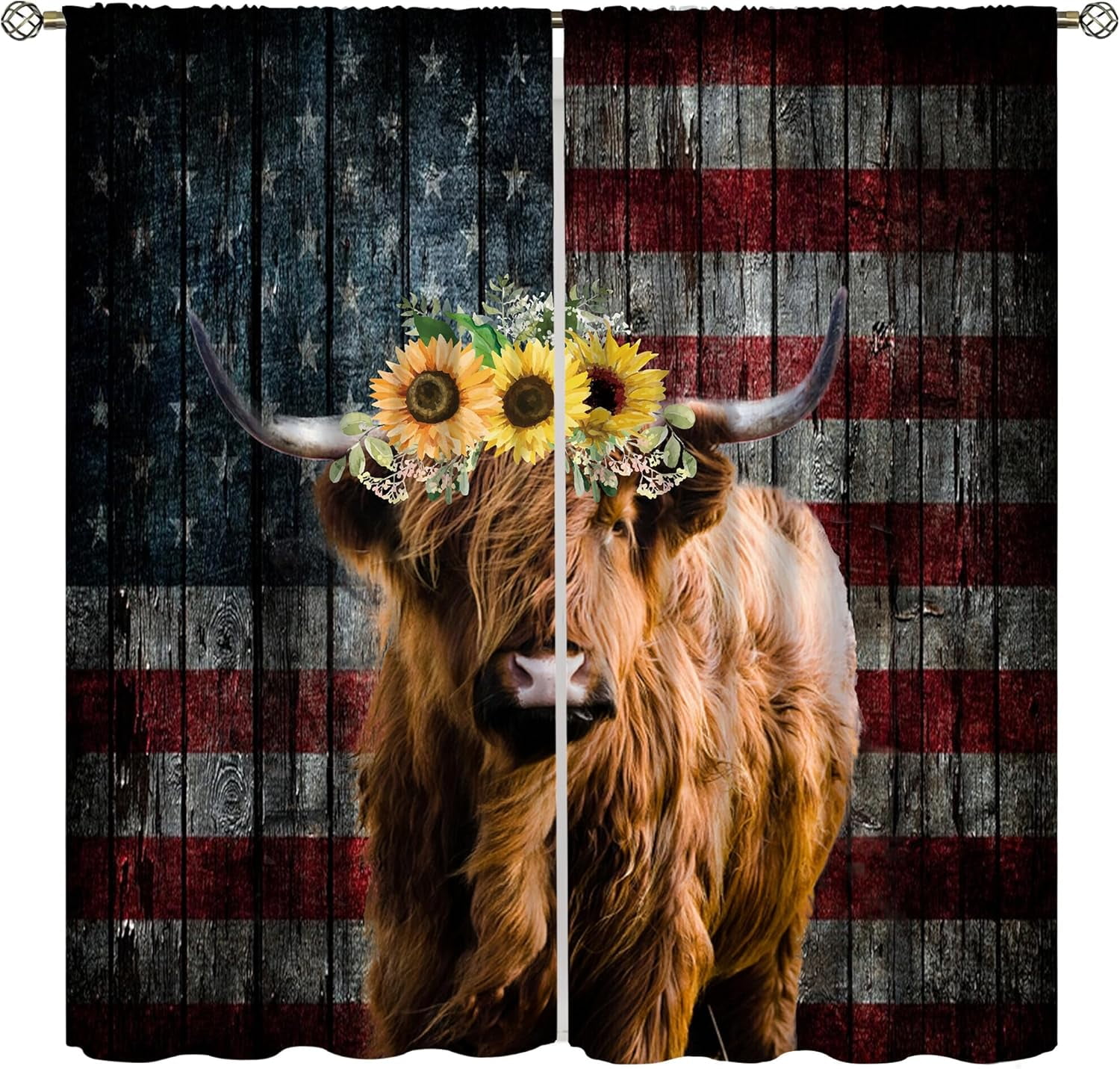 Highland Cow Blackout Curtains, Vintage Country Western Farmhouse ...