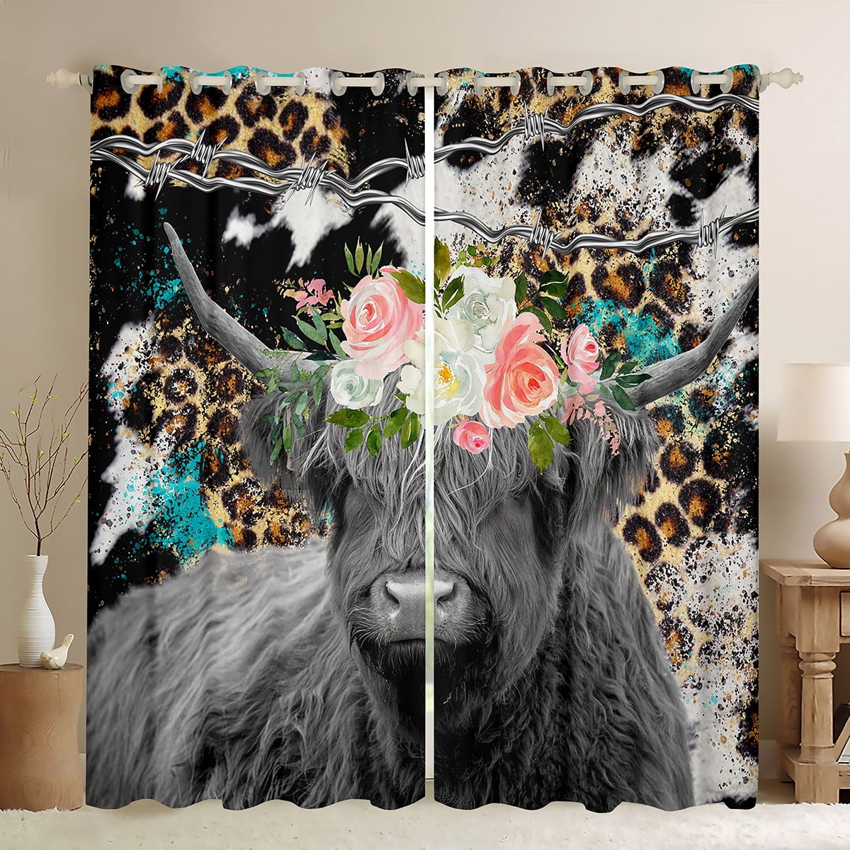 Highland Cow Blackout Curtains Cowhide Cheetah Print Curtains & Drapes ...