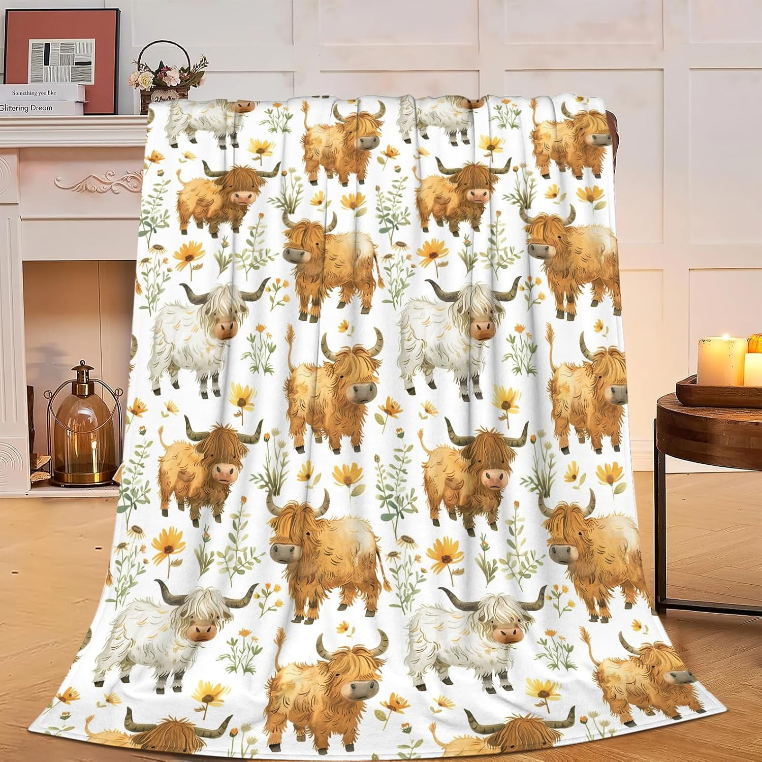 Highland Cow Blanket Cow Gifts Super Soft Cozy Fleece Cute Cow Print ...