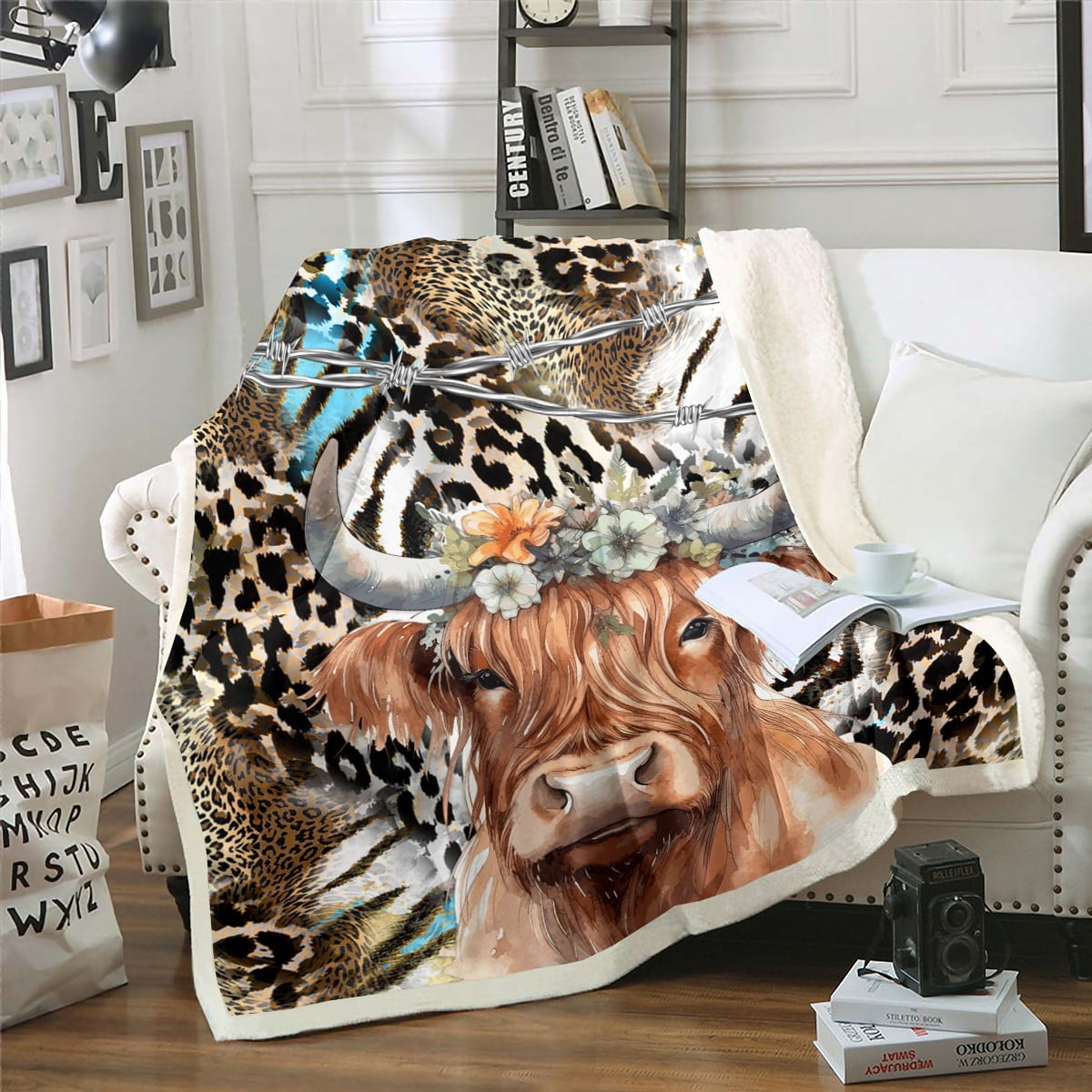 Highland Cow Blanket Cowhide Cheetah Print Throw Blanket 60"x80 ...